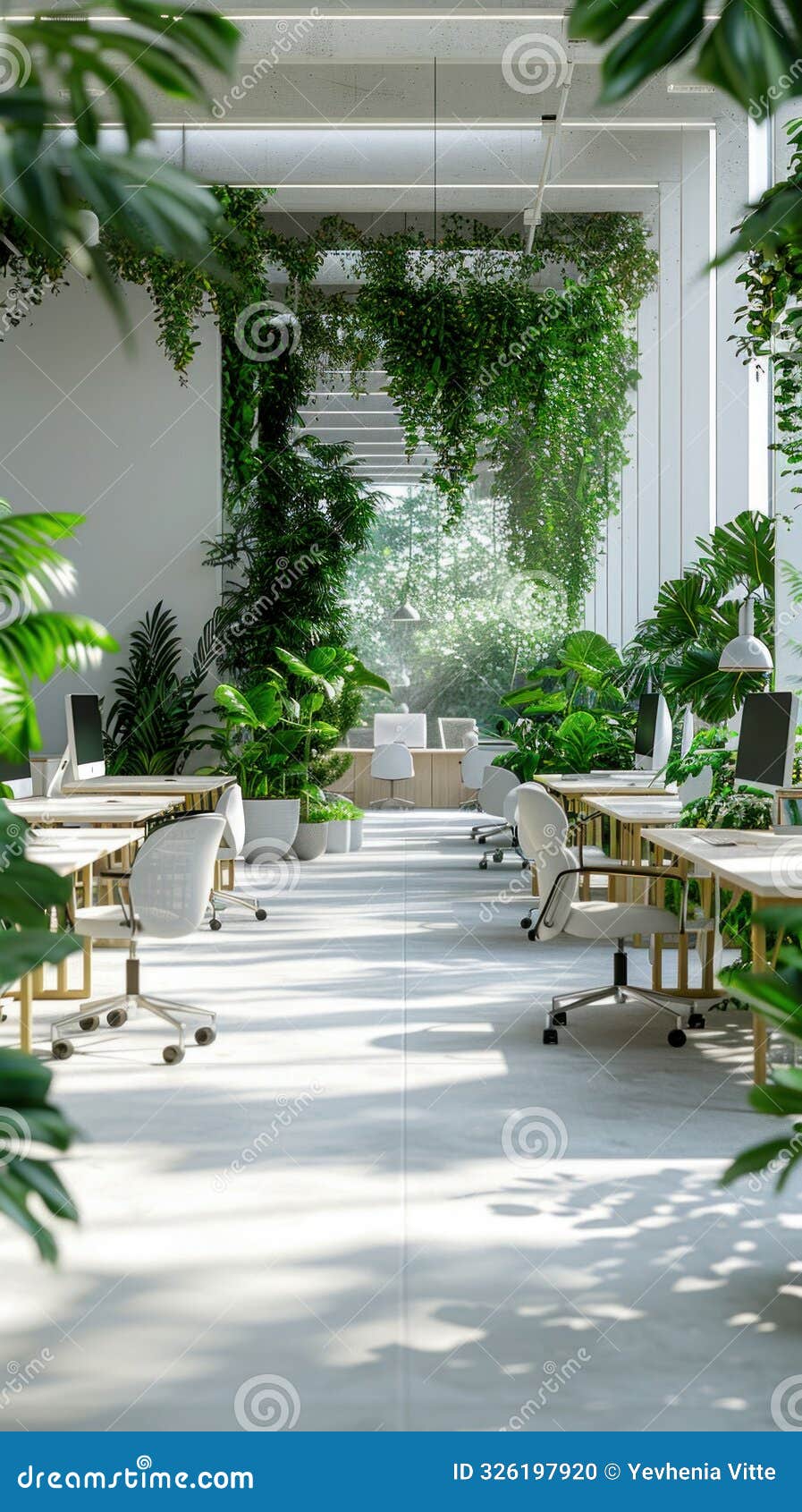 Bright Office Space with Abundant Greenery and Modern Workstations. Generative Ai Stock ...