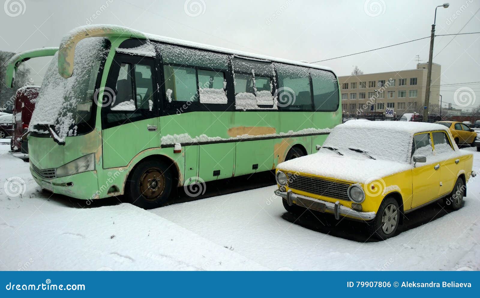 Bright Old Russian Car and a Bus Stock Photo - Image of light, historic ...