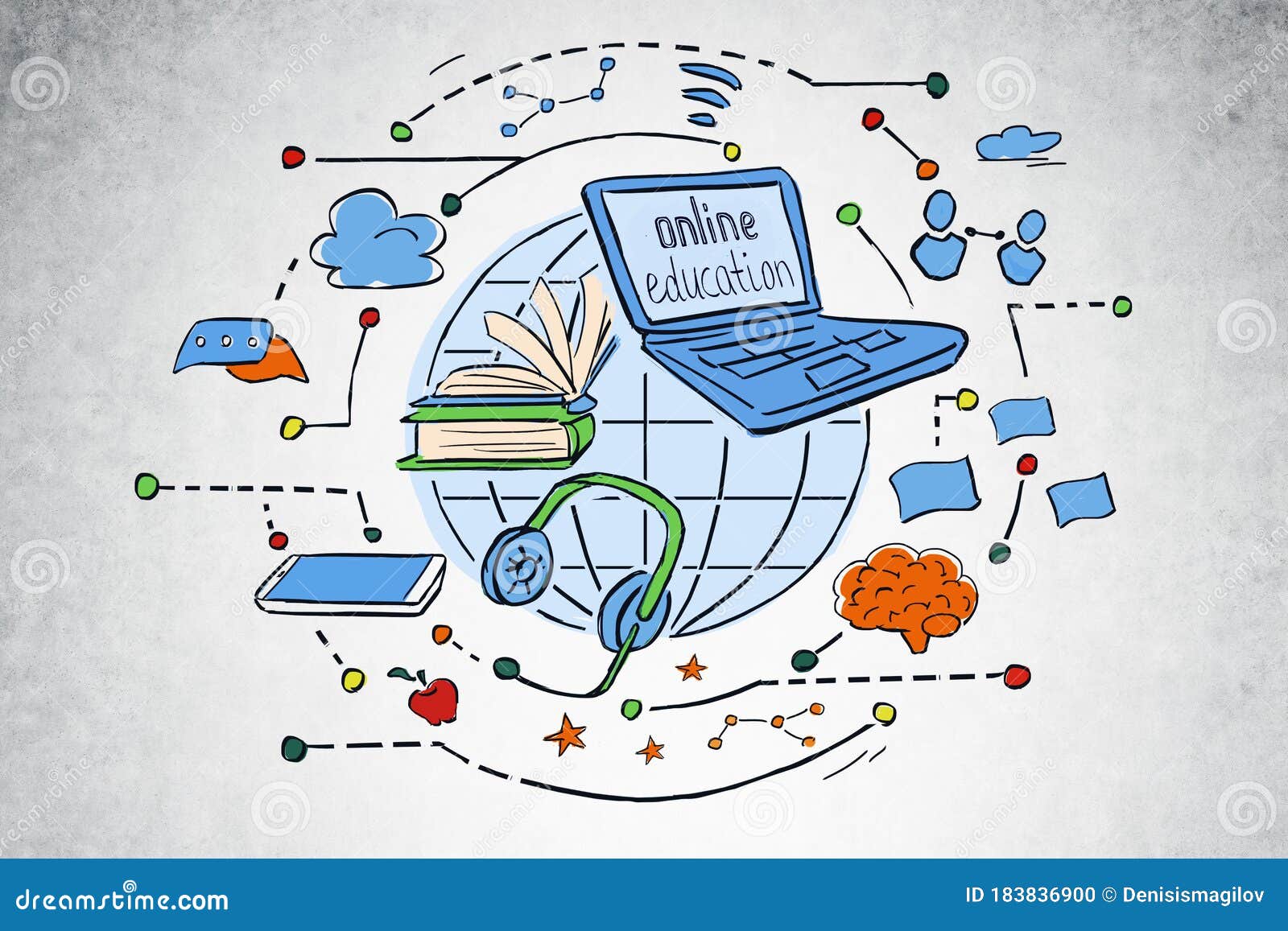 Bright Online Education Sketch on Concrete Wall Stock Photo - Image of ...