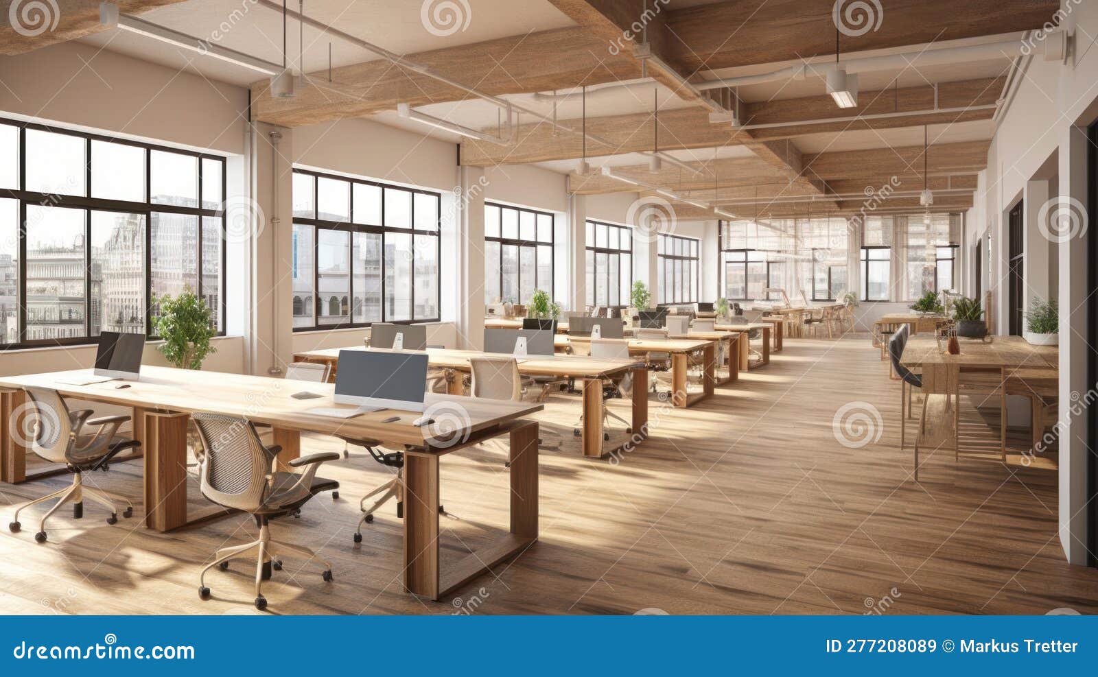 A Bright Open Concept Workspace with a Mix of Individual Desks and ...