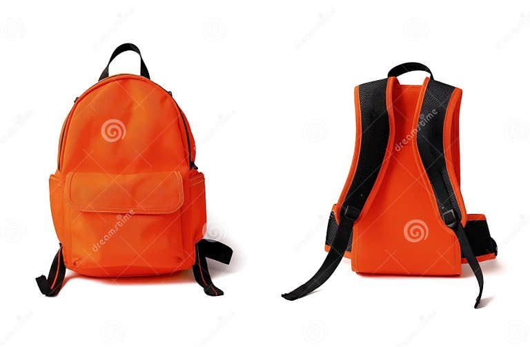 Bright Orange Backpack Isolated on White Background. Seen from ...