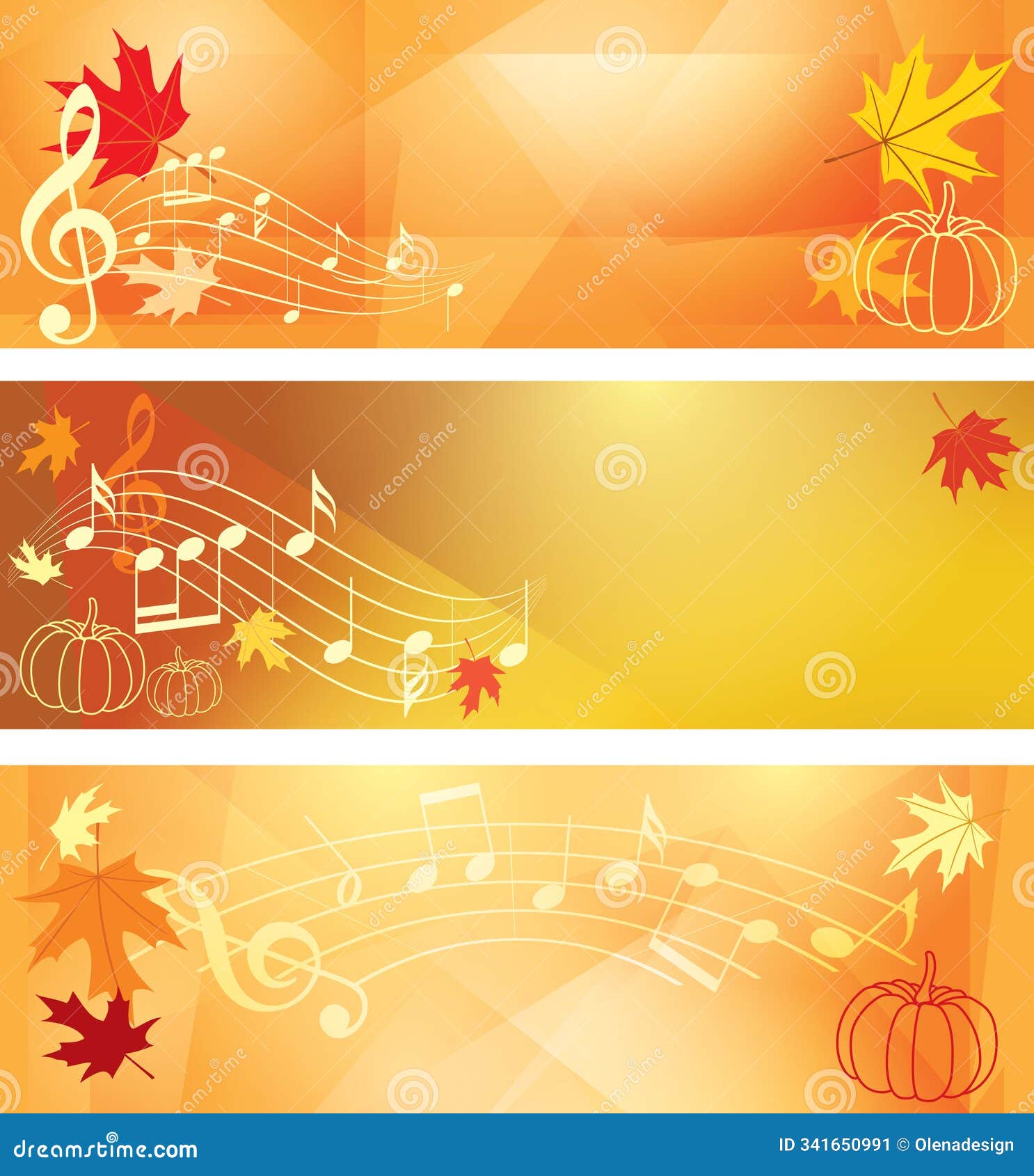 Orange Banners with Pumpkin and Music Notes - Vector Templates Stock ...