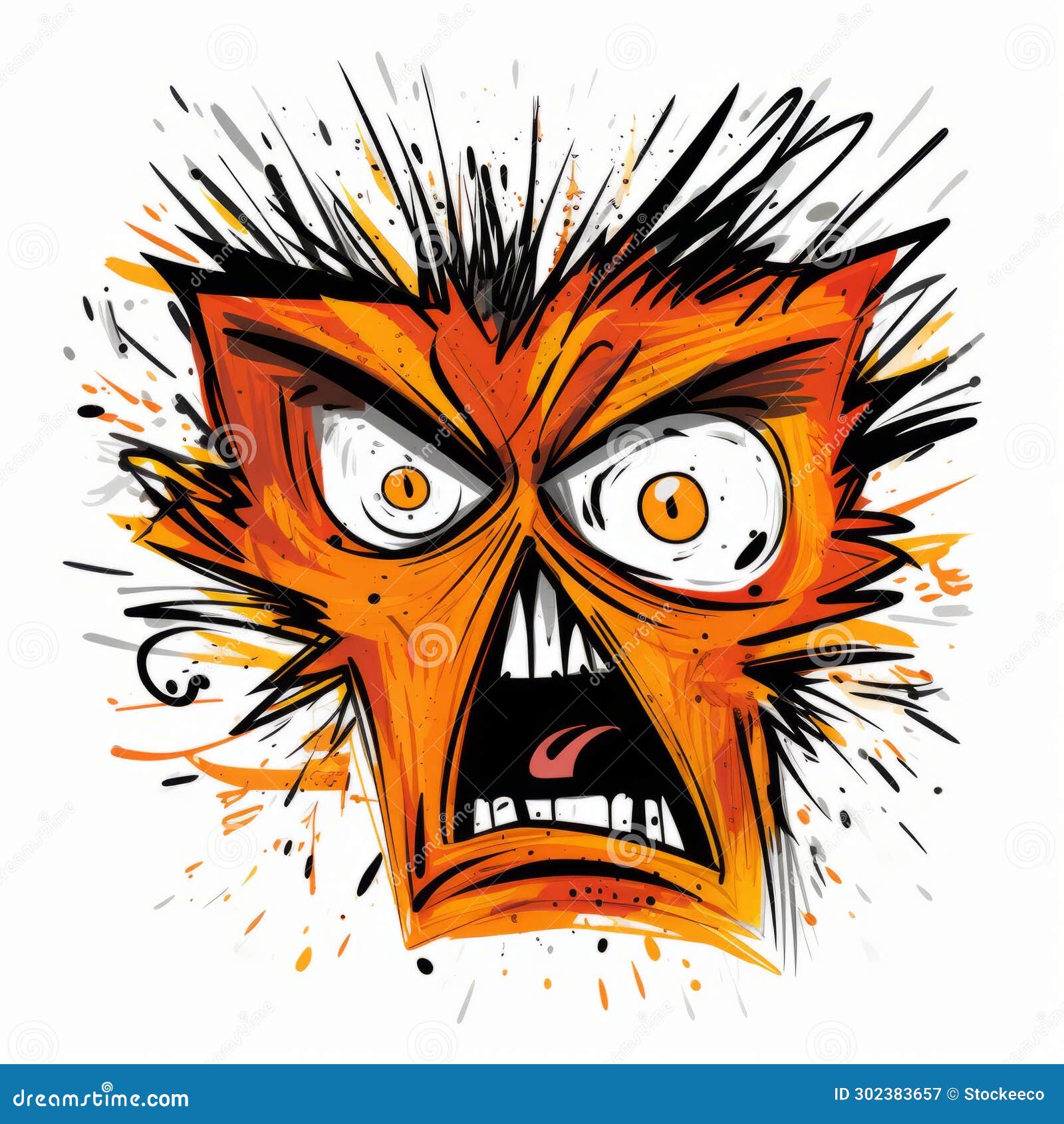 Energetic Cartoon Illustration of a Scary Face with Spray Paint ...