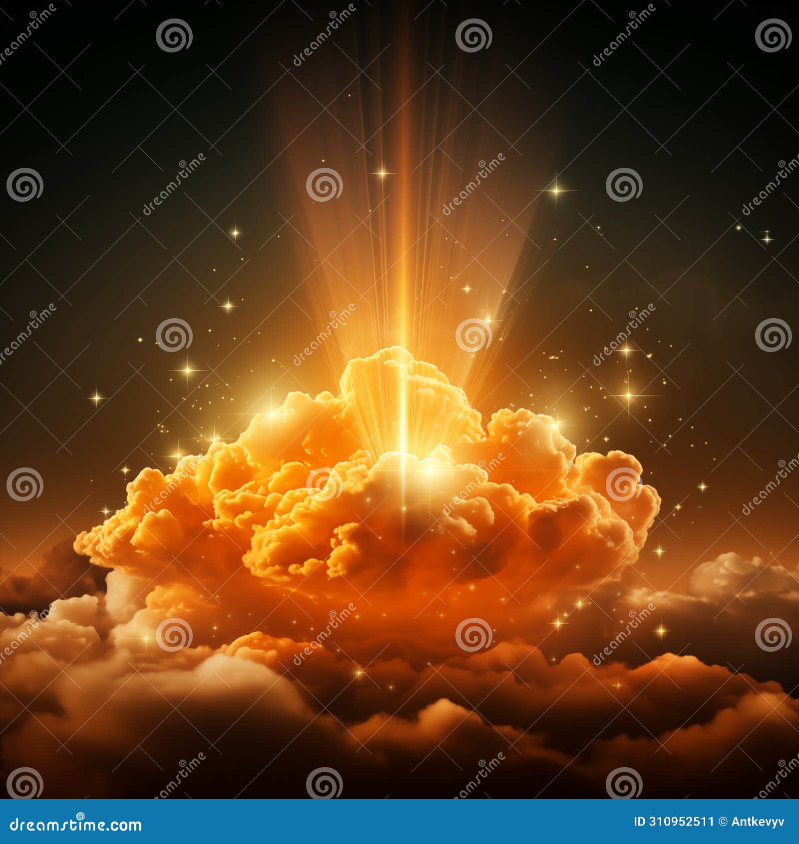A Bright Orange Cloud with Stars and Light Beams Stock Illustration ...