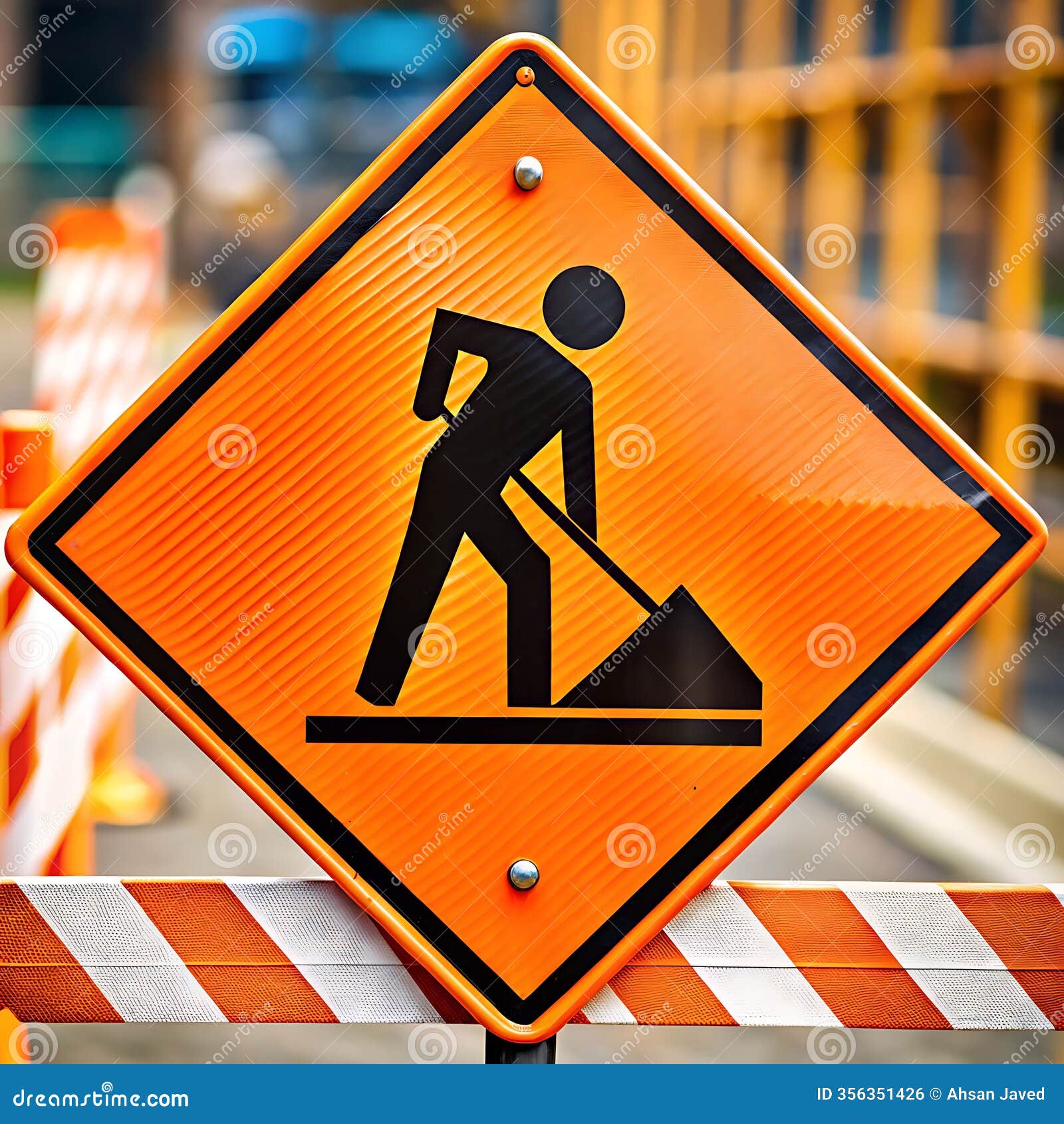 Bright Orange Construction Zone Sign with Black Text Stock Illustration ...