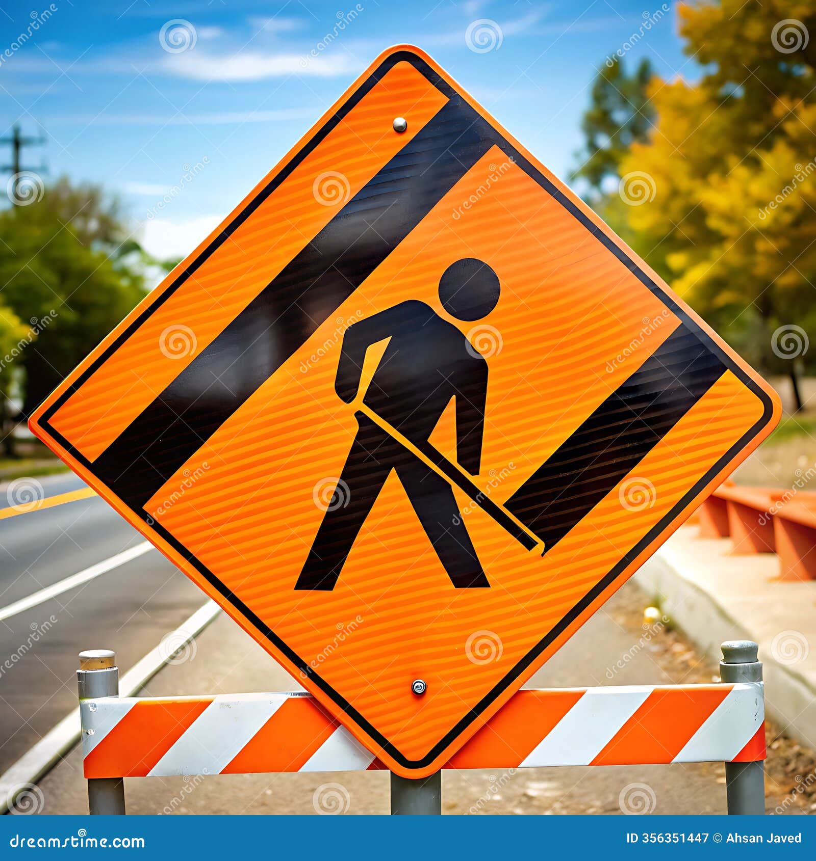 Bright Orange Construction Zone Sign with Black Text Stock Illustration ...