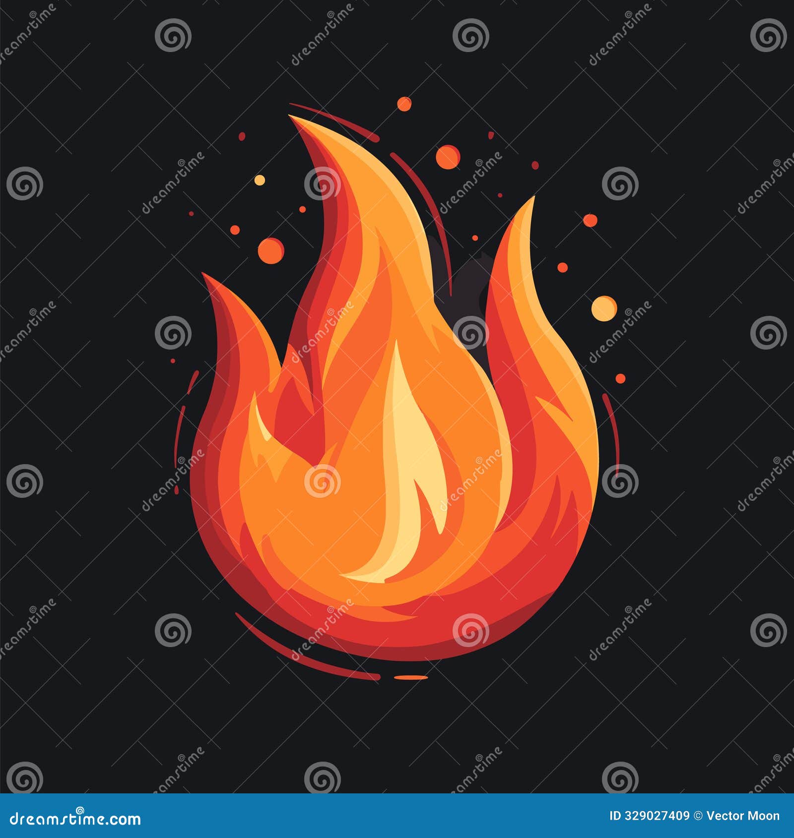 Bright Orange Fire Flame Vector Illustration Black Background. Cartoon ...