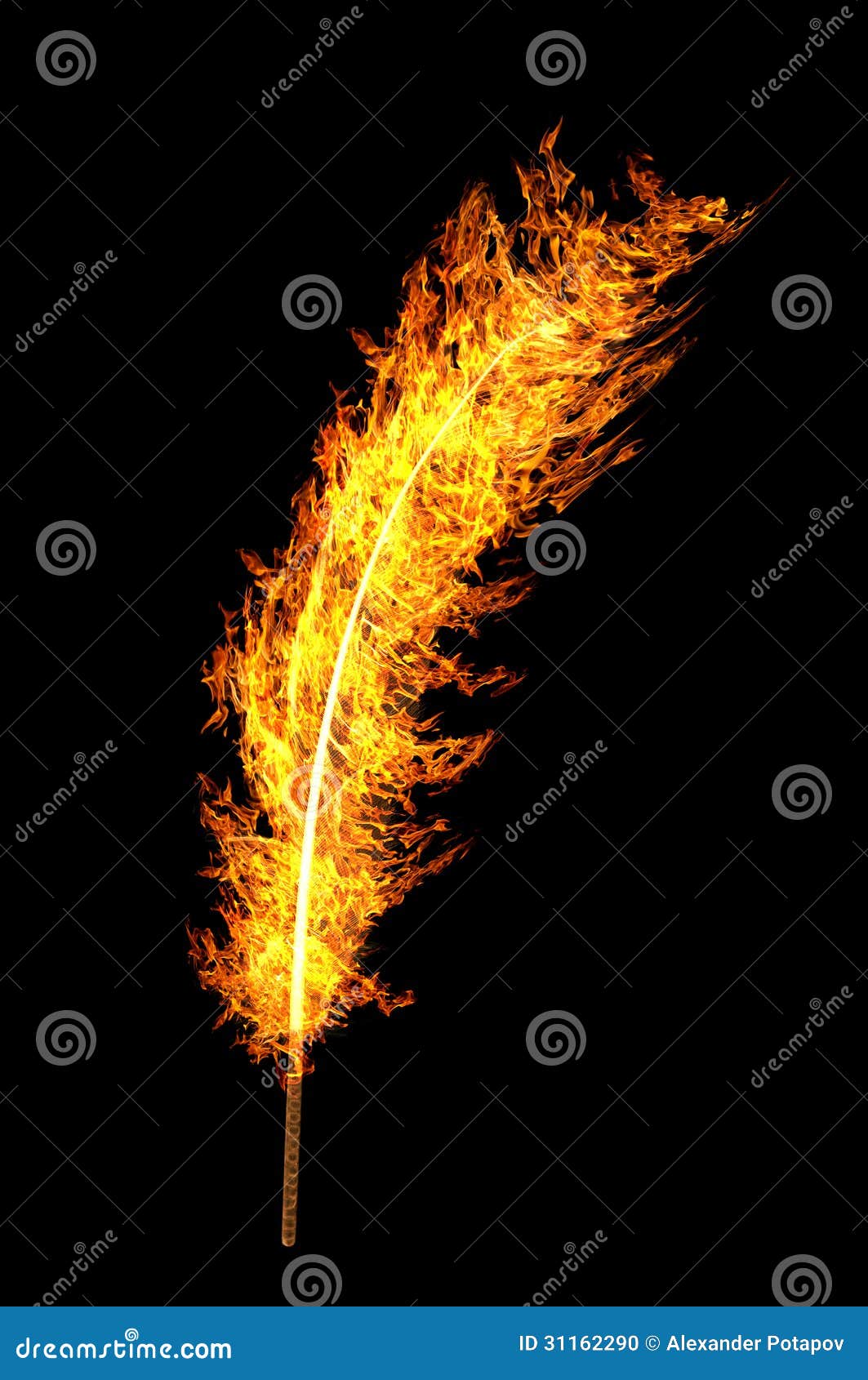 Flaming Feather On Black Background Fire Feather Cartoon Vector ...