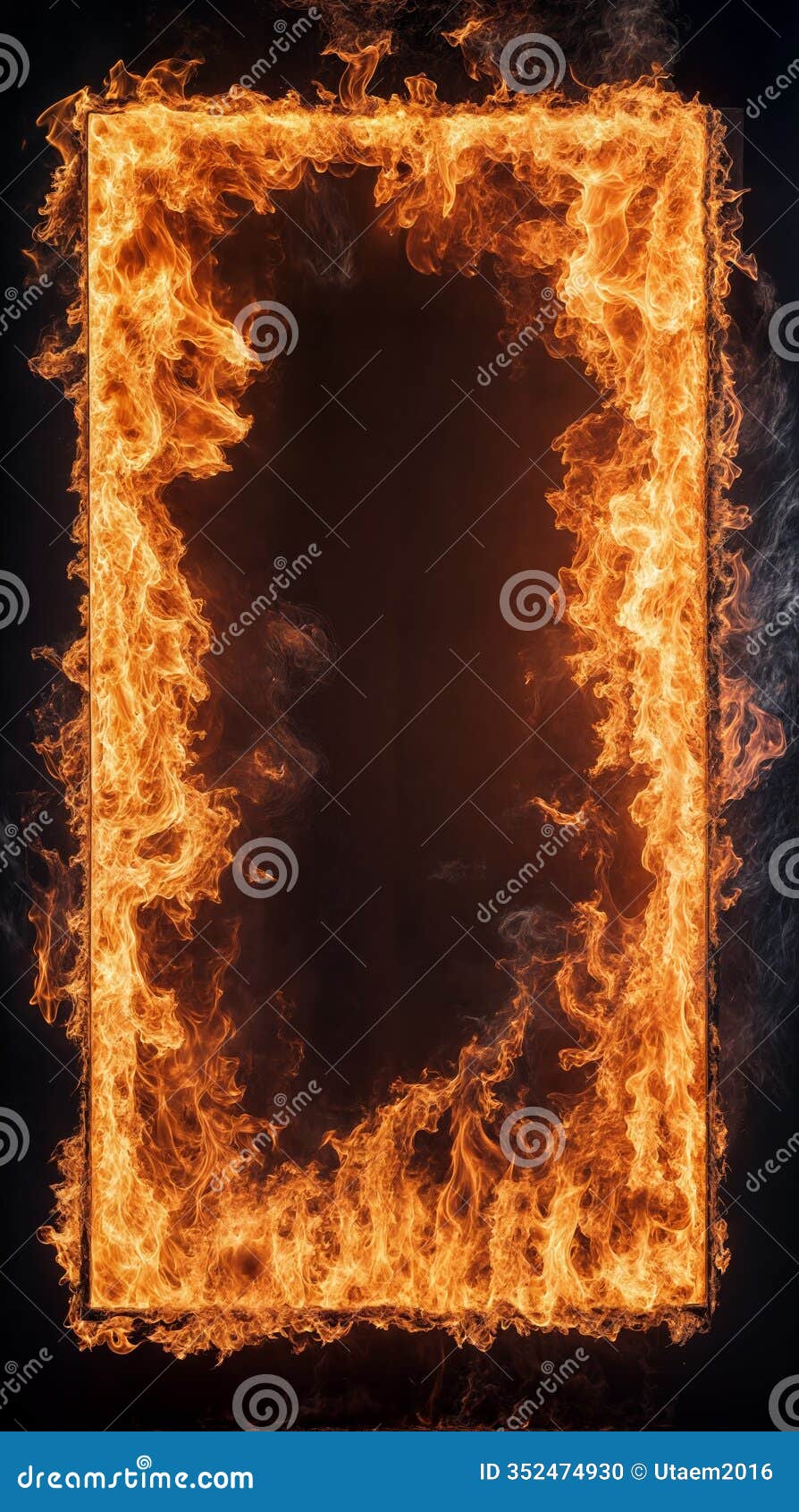 Burning Rectangular Frame Creating a Fiery Border on Dark Background ...