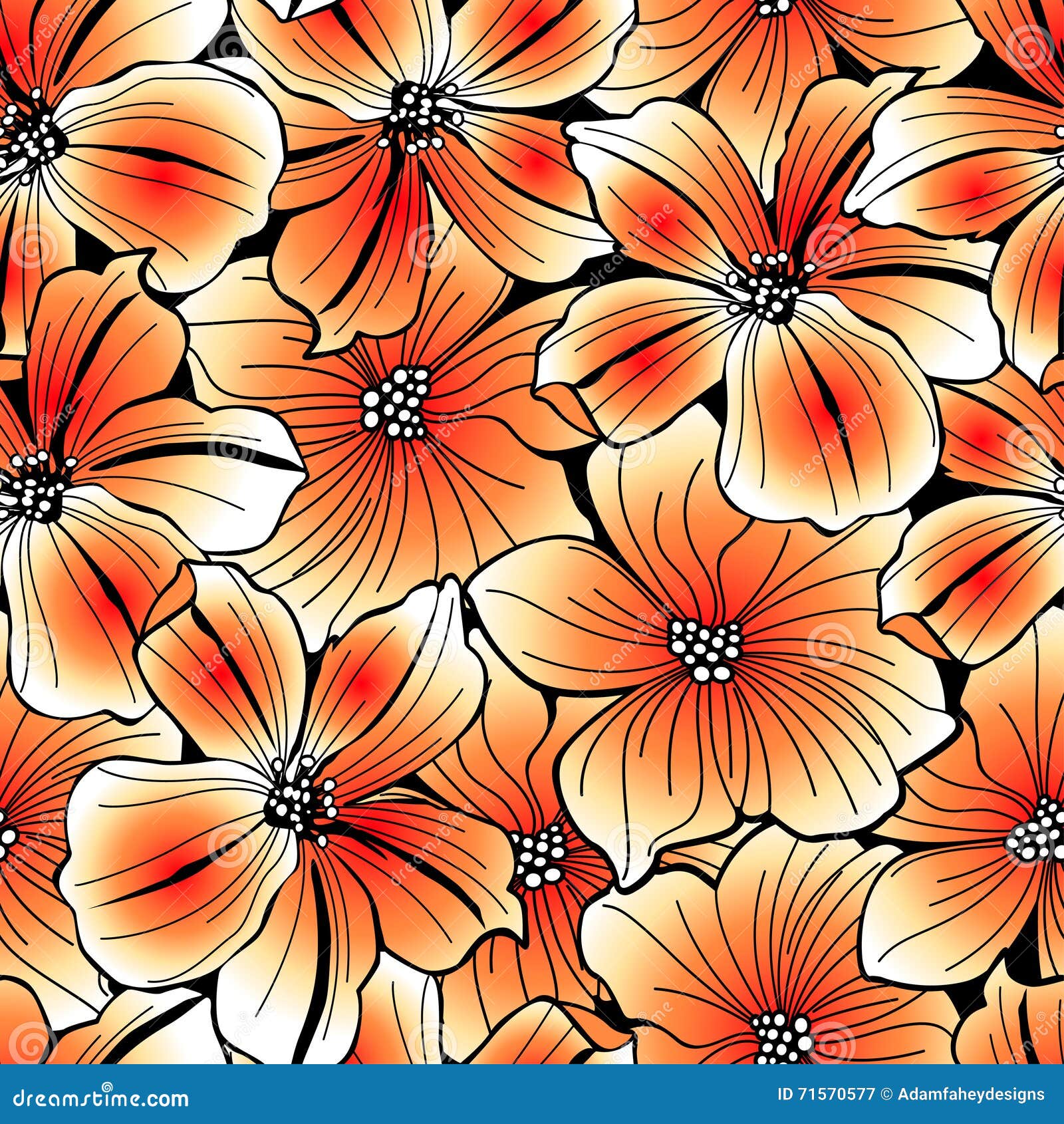 Bright Orange Graphic Hibiscus Seamless Pattern Stock Vector ...