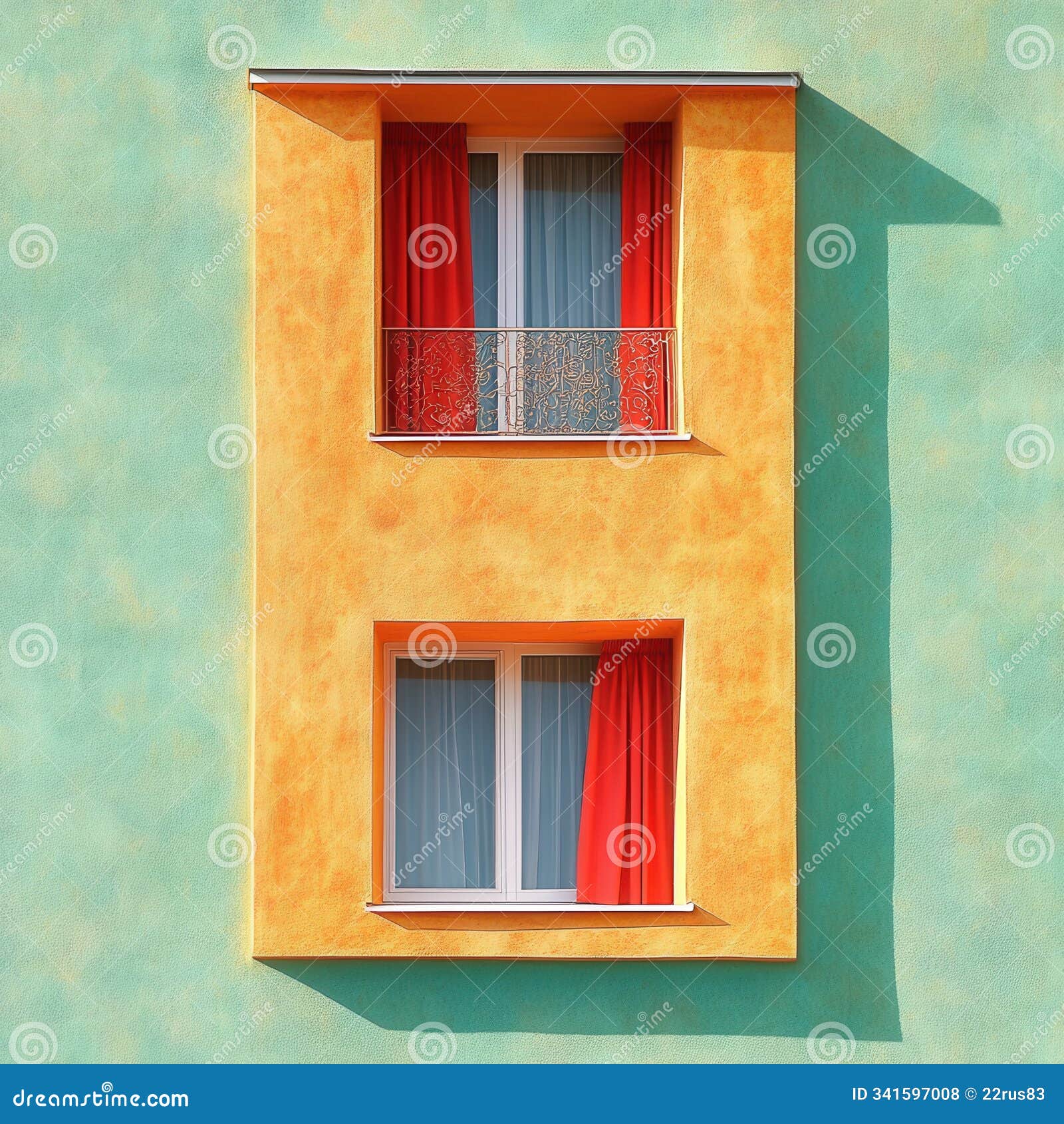 Bright Orange and Green Exterior Emphasizes Vertical Window Pattern and ...