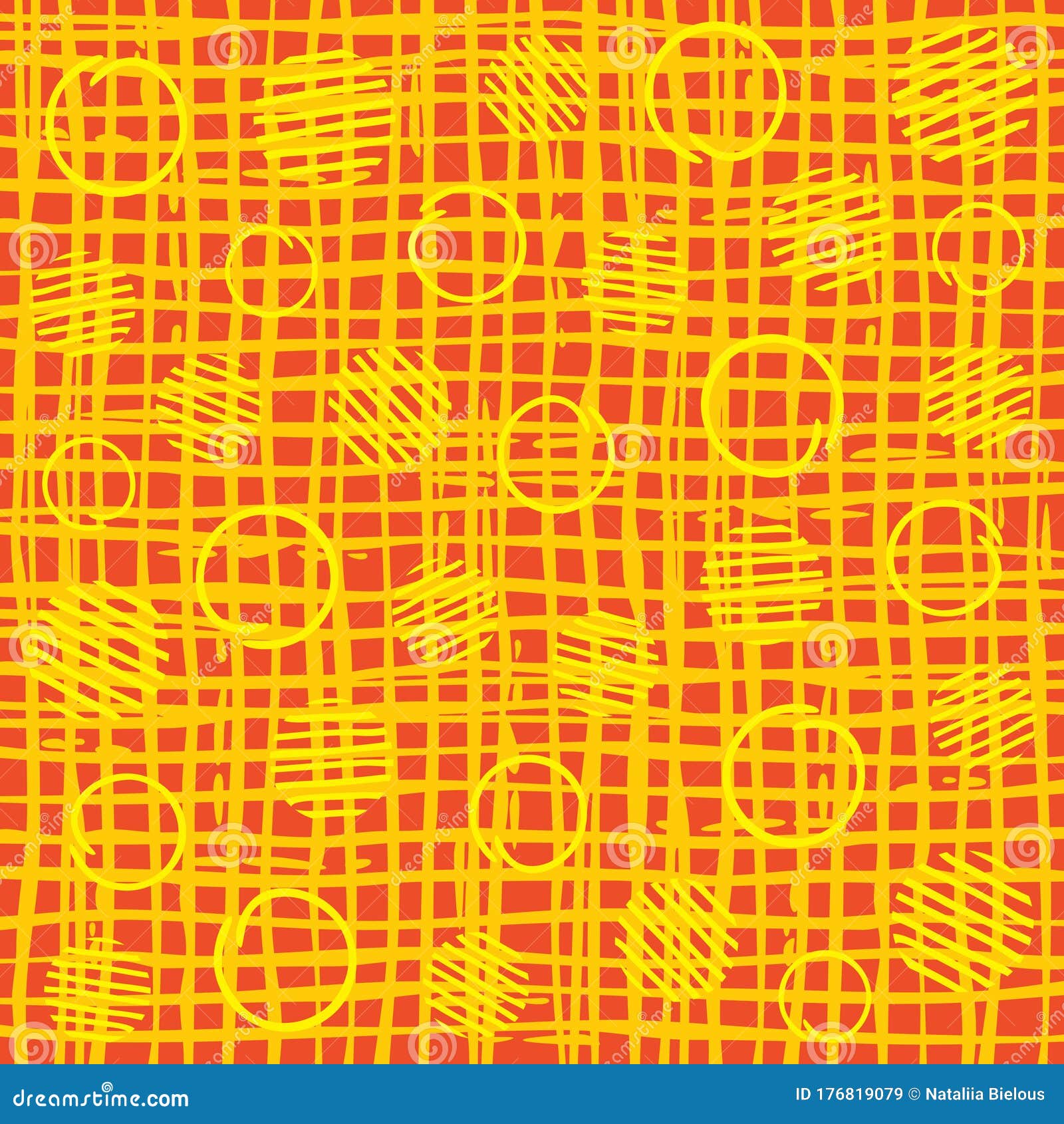 Bright Orange Irregular Grid Pattern with Polka Dots Stock Vector ...