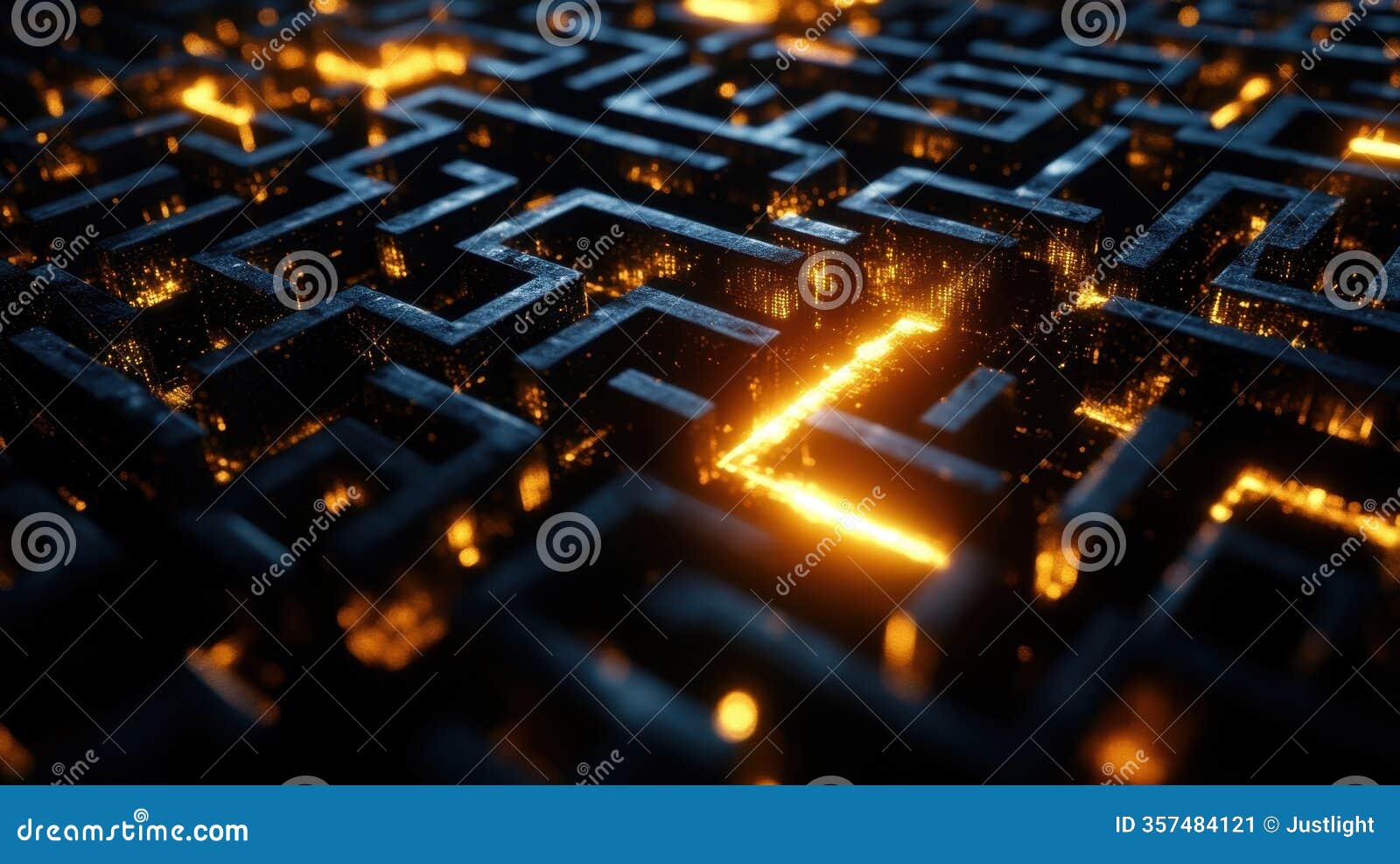 Dark Maze: A Monumental 3d Illustration With Open Doors Stock Image ...