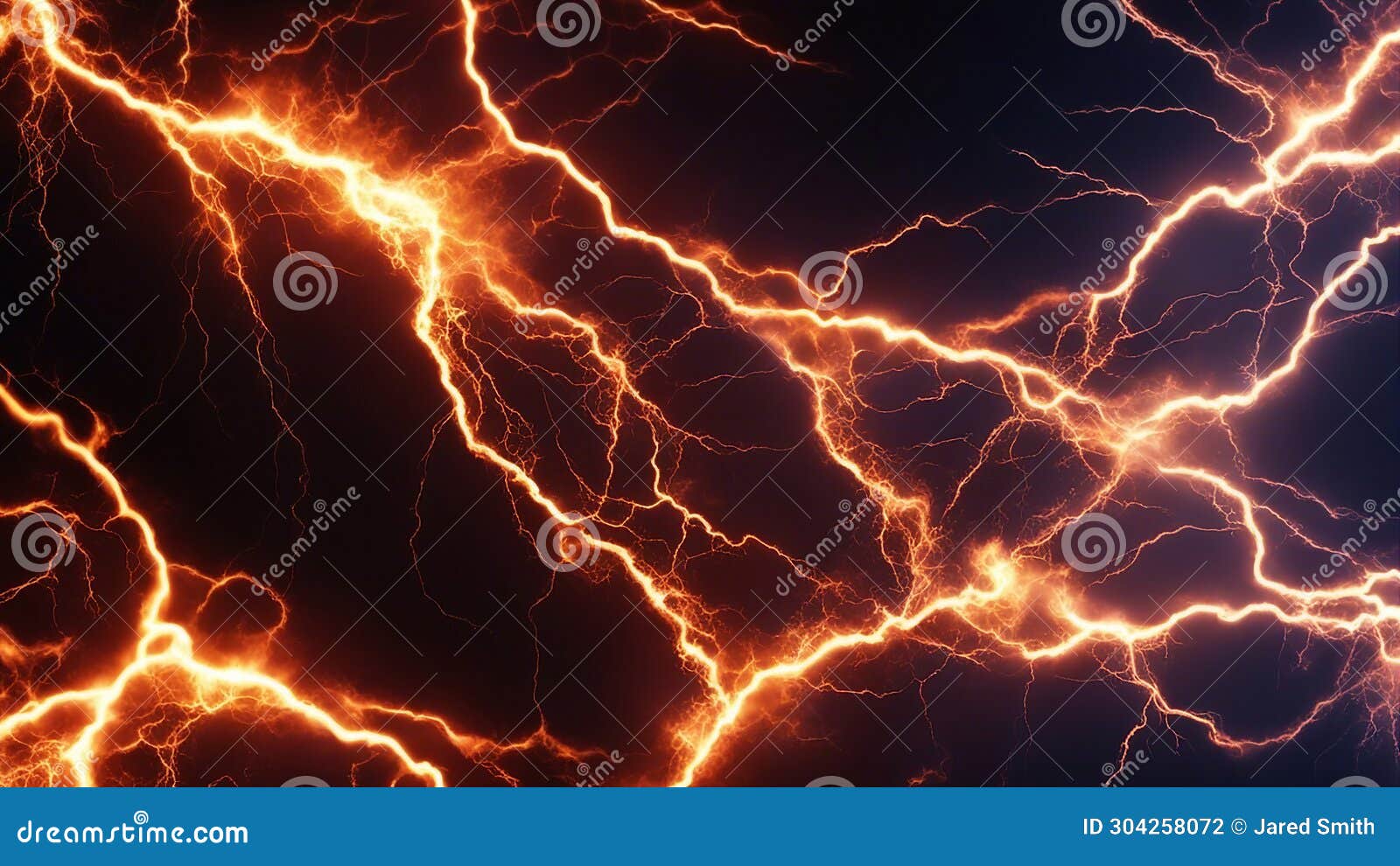 Bright Orange Lightning Bolt that Splits, into Multiple Branches As it ...