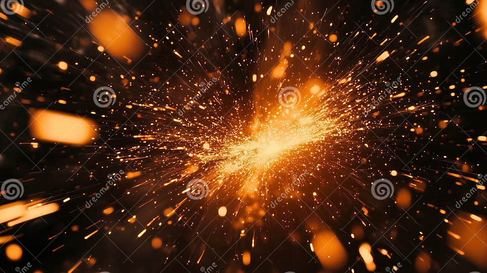 Bright Orange Particles Exploding from Center on Black Background Stock ...