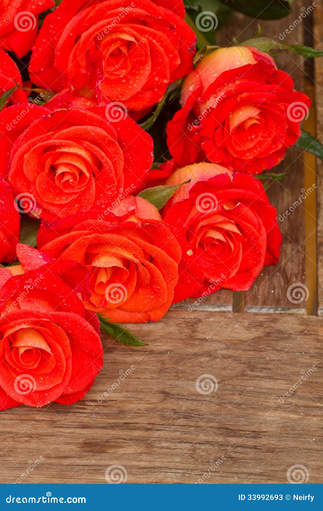 Bright Orange Roses on Wooden Table Stock Image - Image of bouquet ...