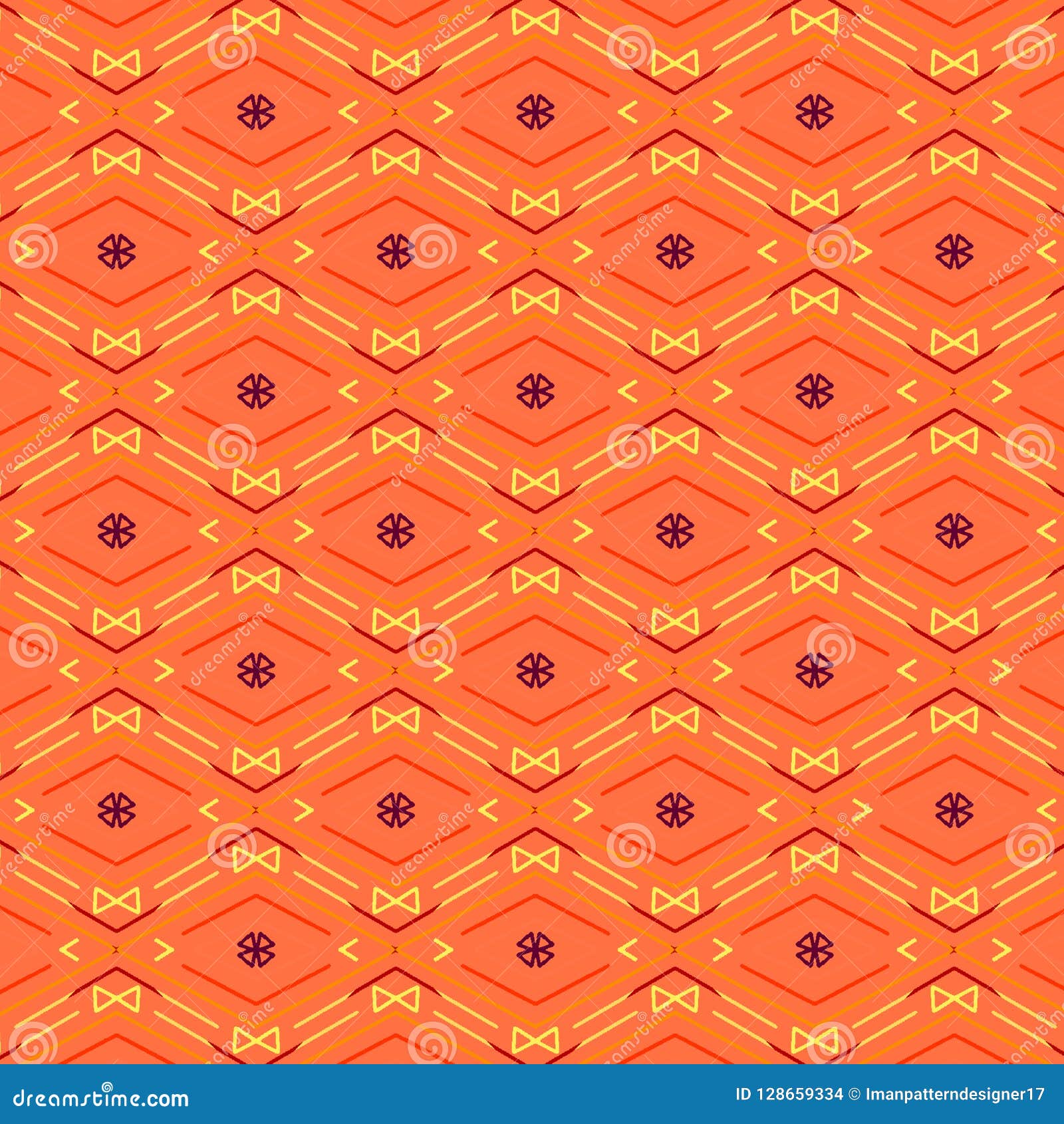 Bright Orange Seamless Pattern of Diamonds and Zigzag Lines Stock ...