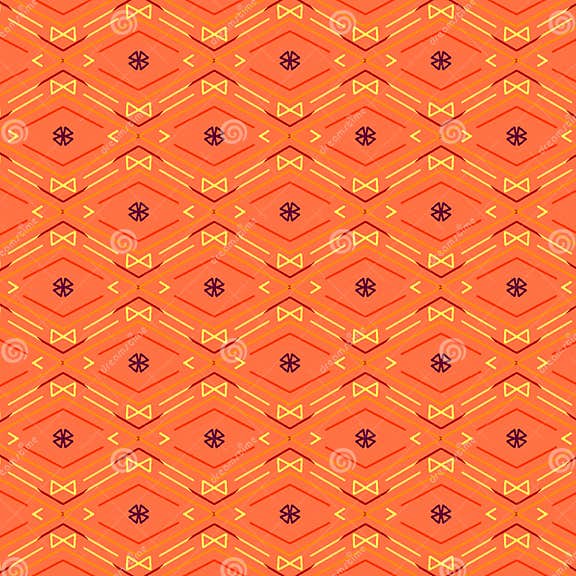 Bright Orange Seamless Pattern of Diamonds and Zigzag Lines Stock ...