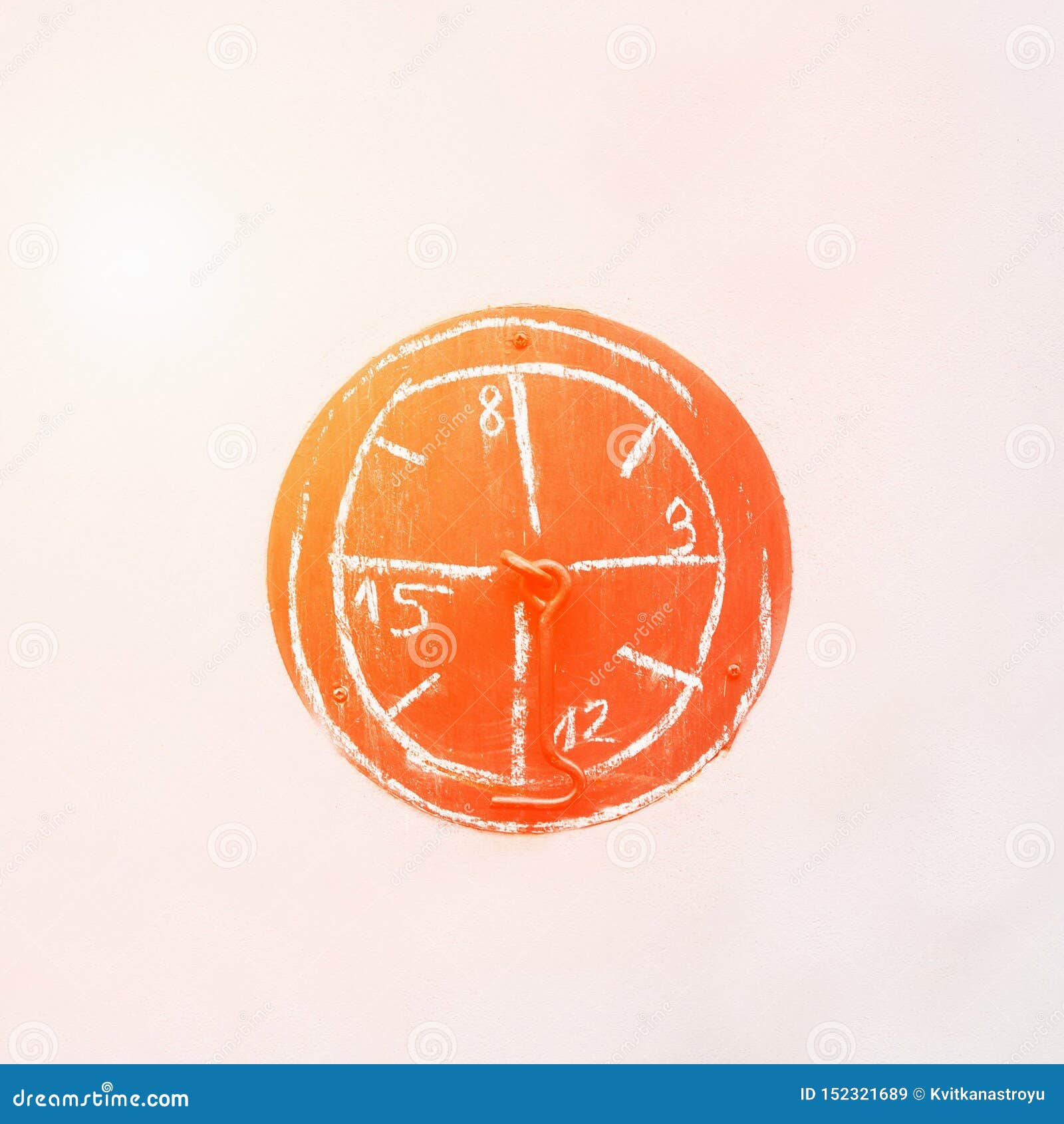 Bright Orange Sunny Watch Sign on the Light Wall Background. Wrong Time ...