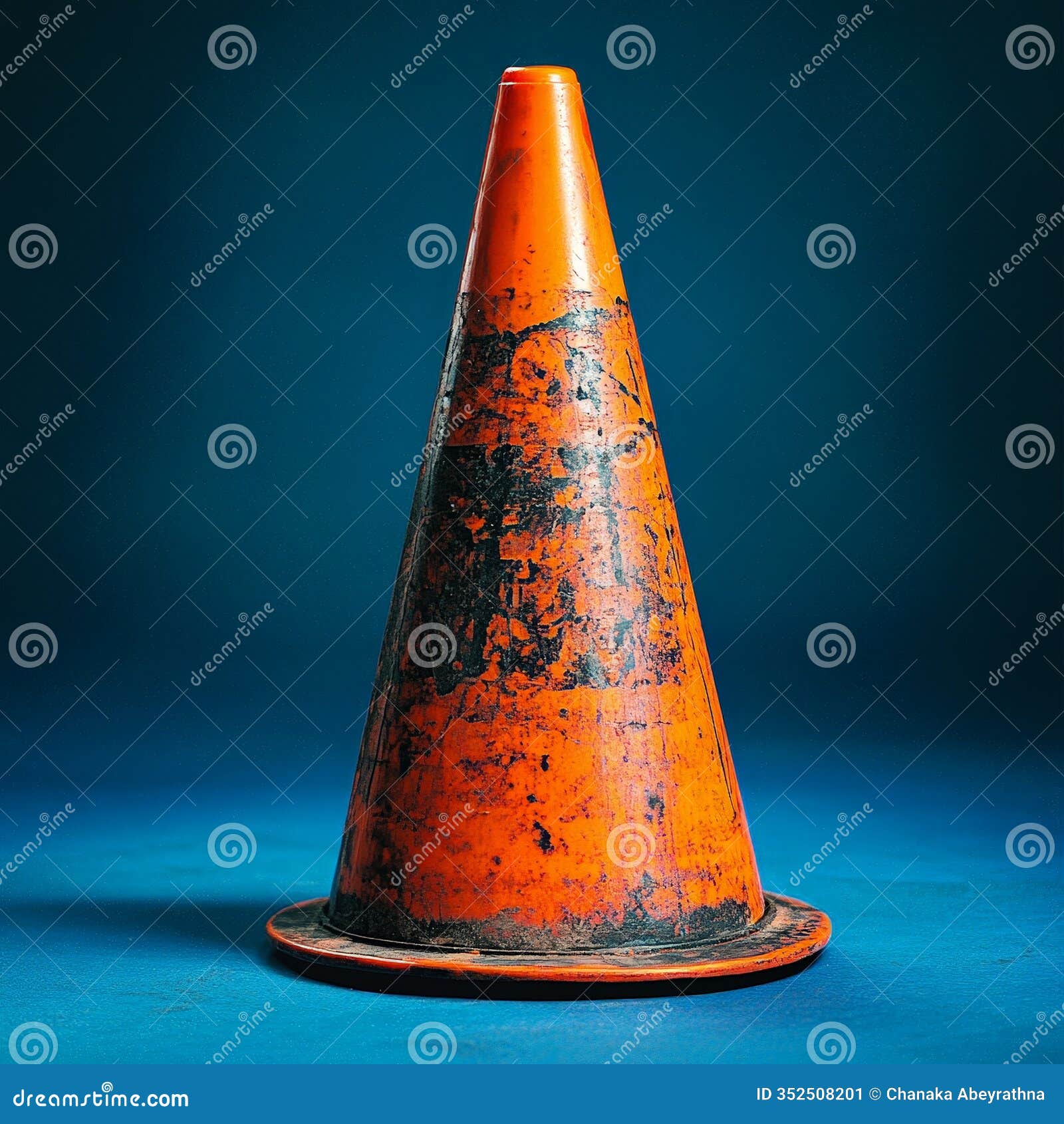 A Bright Orange Traffic Cone Signaling Caution, on a Solid Dark Blue ...