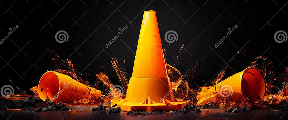 Bright Orange Traffic Cones on Black Background Explosion Stock Image ...