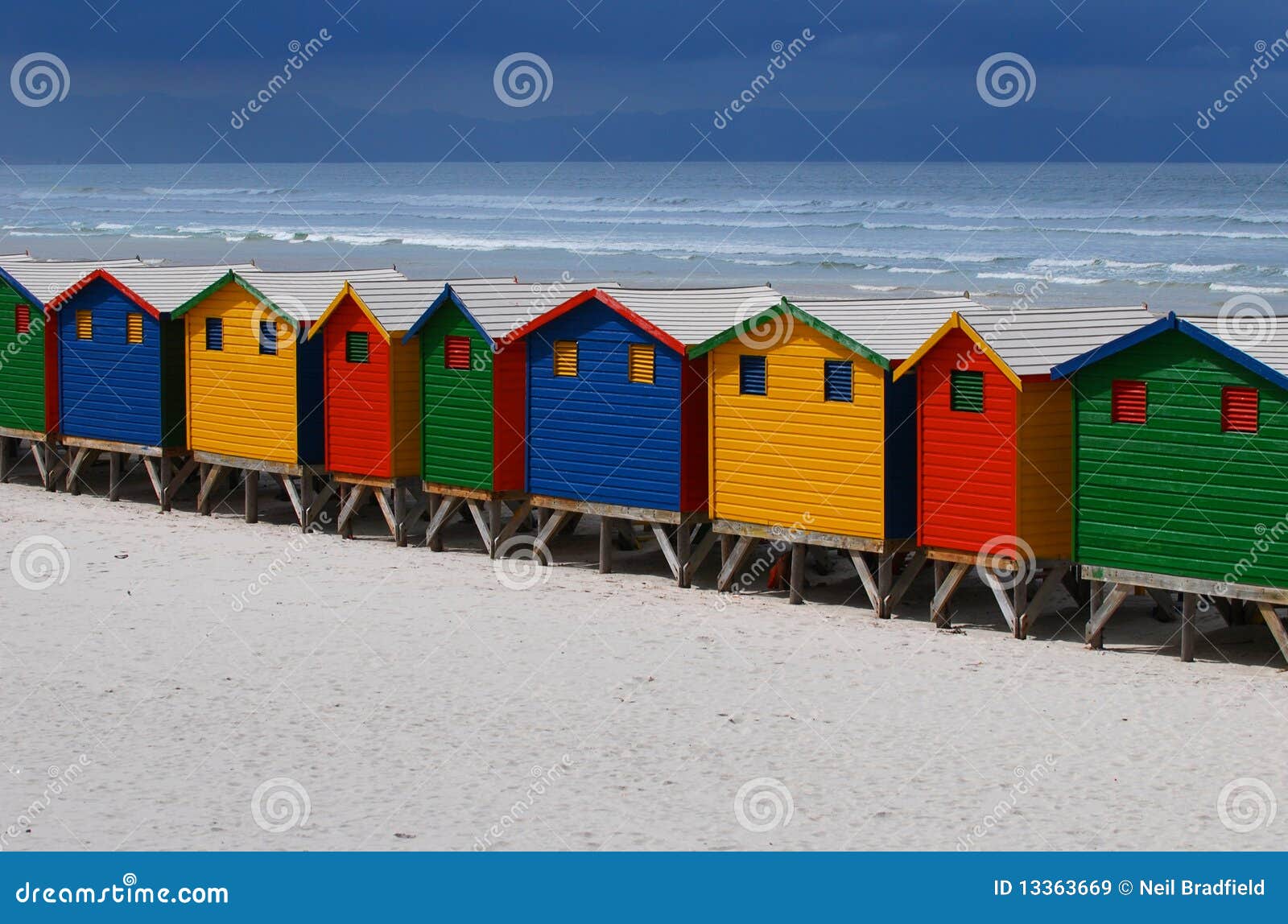 Bright Painted Beach Huts stock image. Image of primary - 13363669