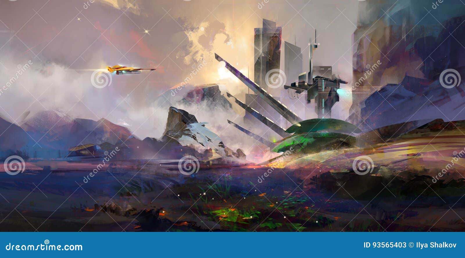 Bright Painted Fantastic Landscape of the Future Stock Illustration ...