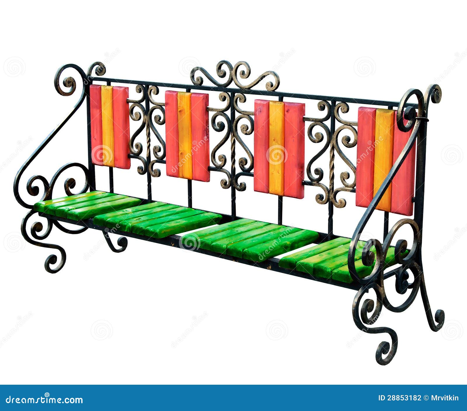 Bright Painted Old Renovated Stylish Garden Bench Stock Photo - Image ...