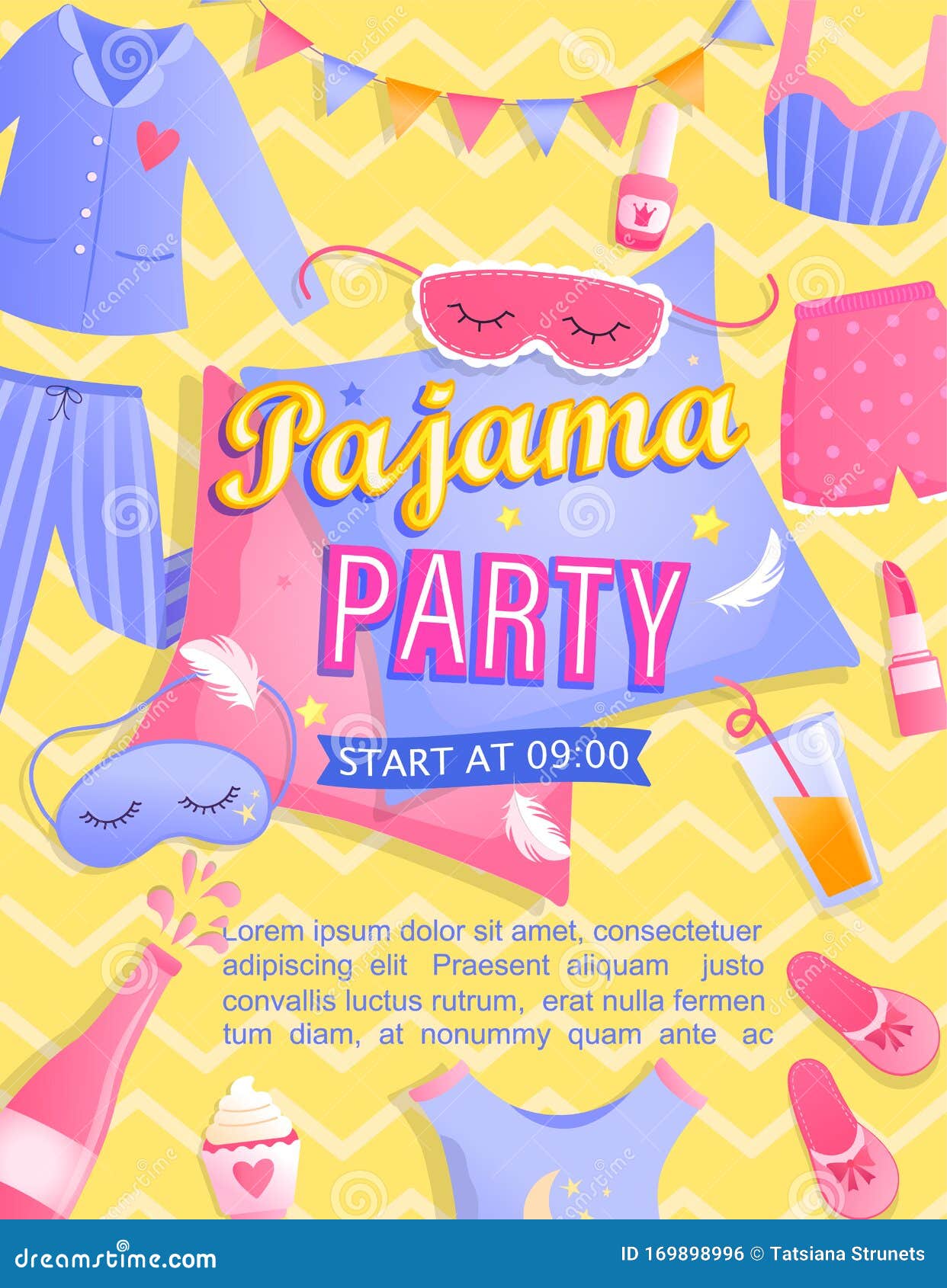 Bright Pajama Party`s Invitation Flyer Stock Vector Illustration Of