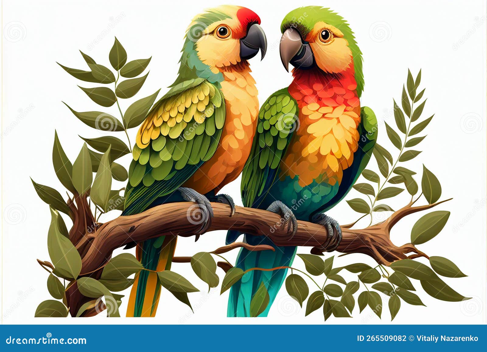 Bright Parrots Sit on a Tree Branch. AI Generated Stock Illustration ...