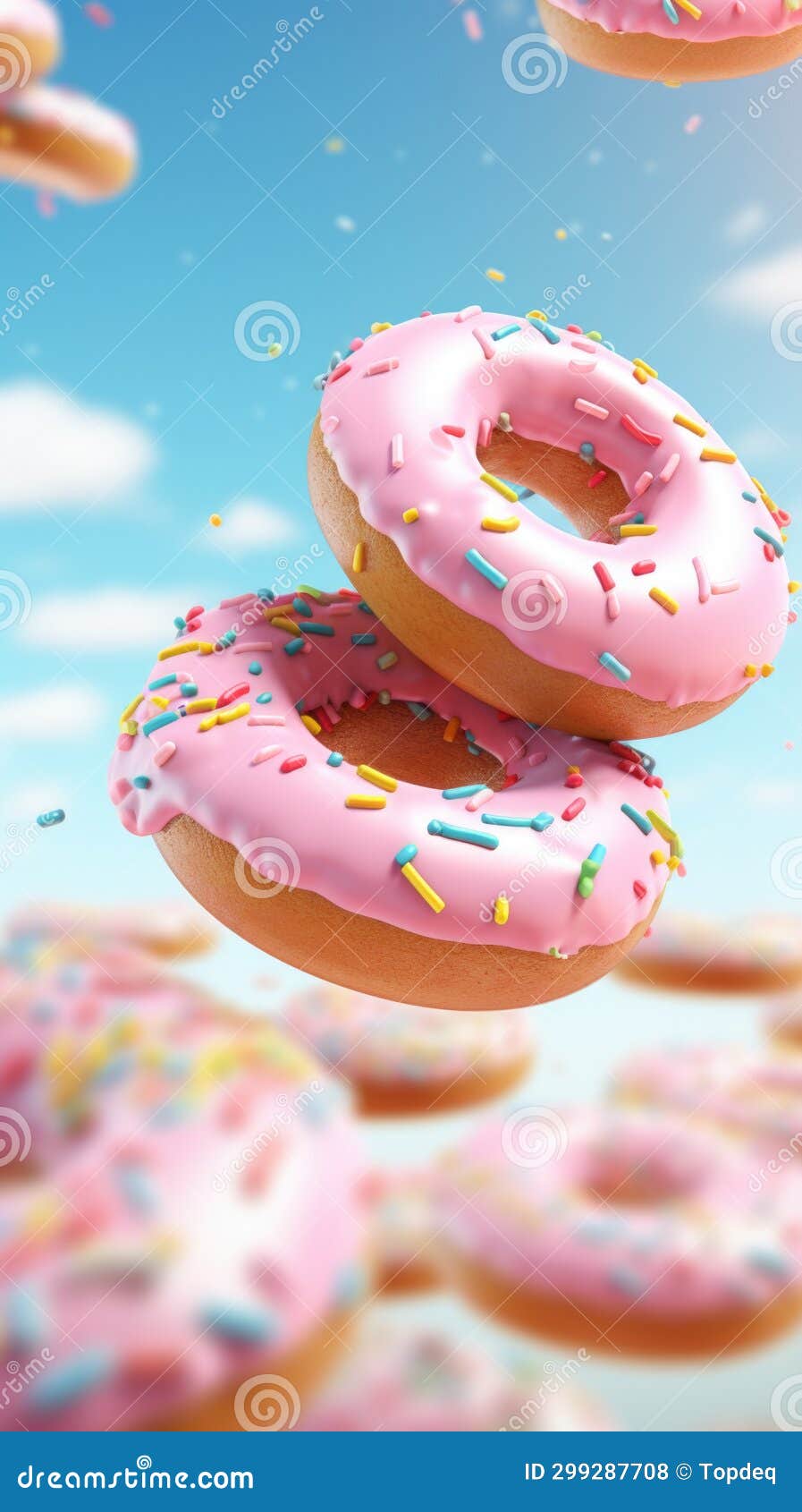 Bright Pastel Color Frosted Assorted Donuts Levitating, Blue Sky ...