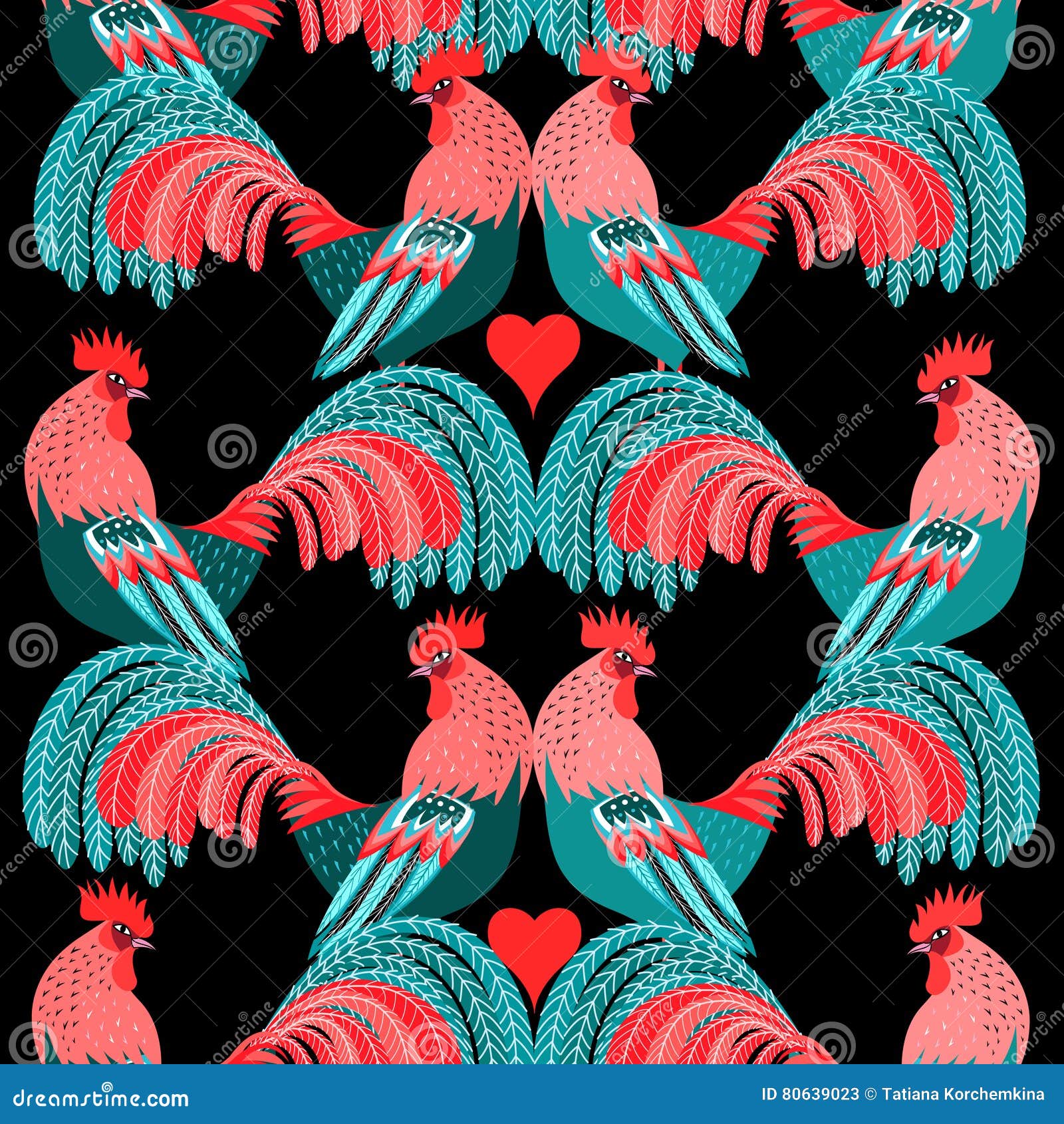 Bright Pattern of Decorative Roosters Stock Vector - Illustration of ...