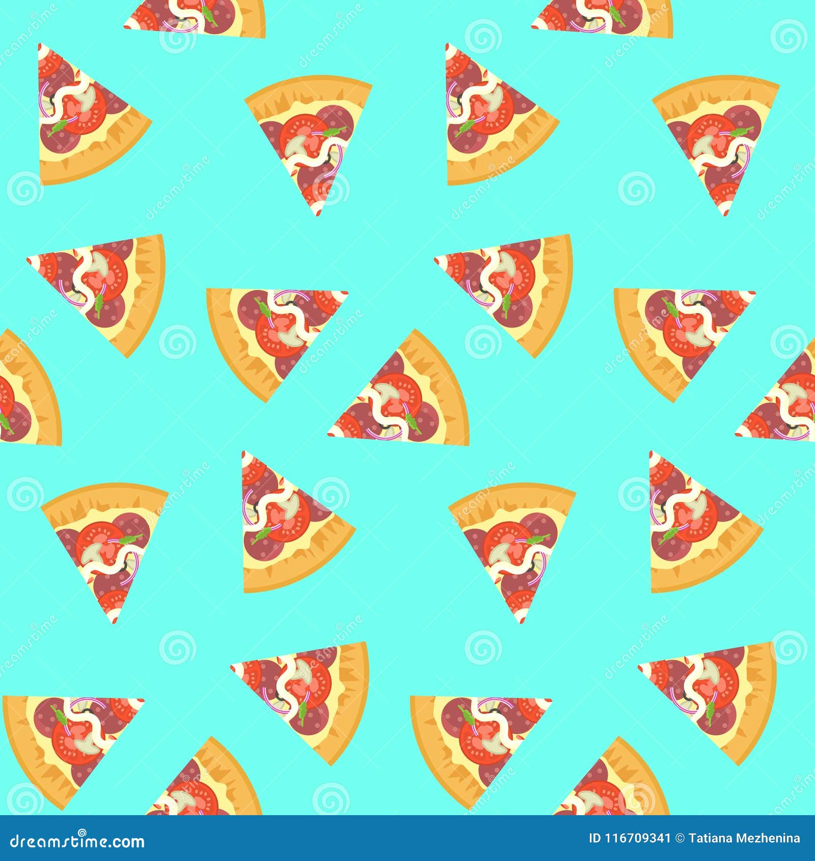 Bright Pattern with Sliced Pizza on Blue Stock Vector - Illustration of ...