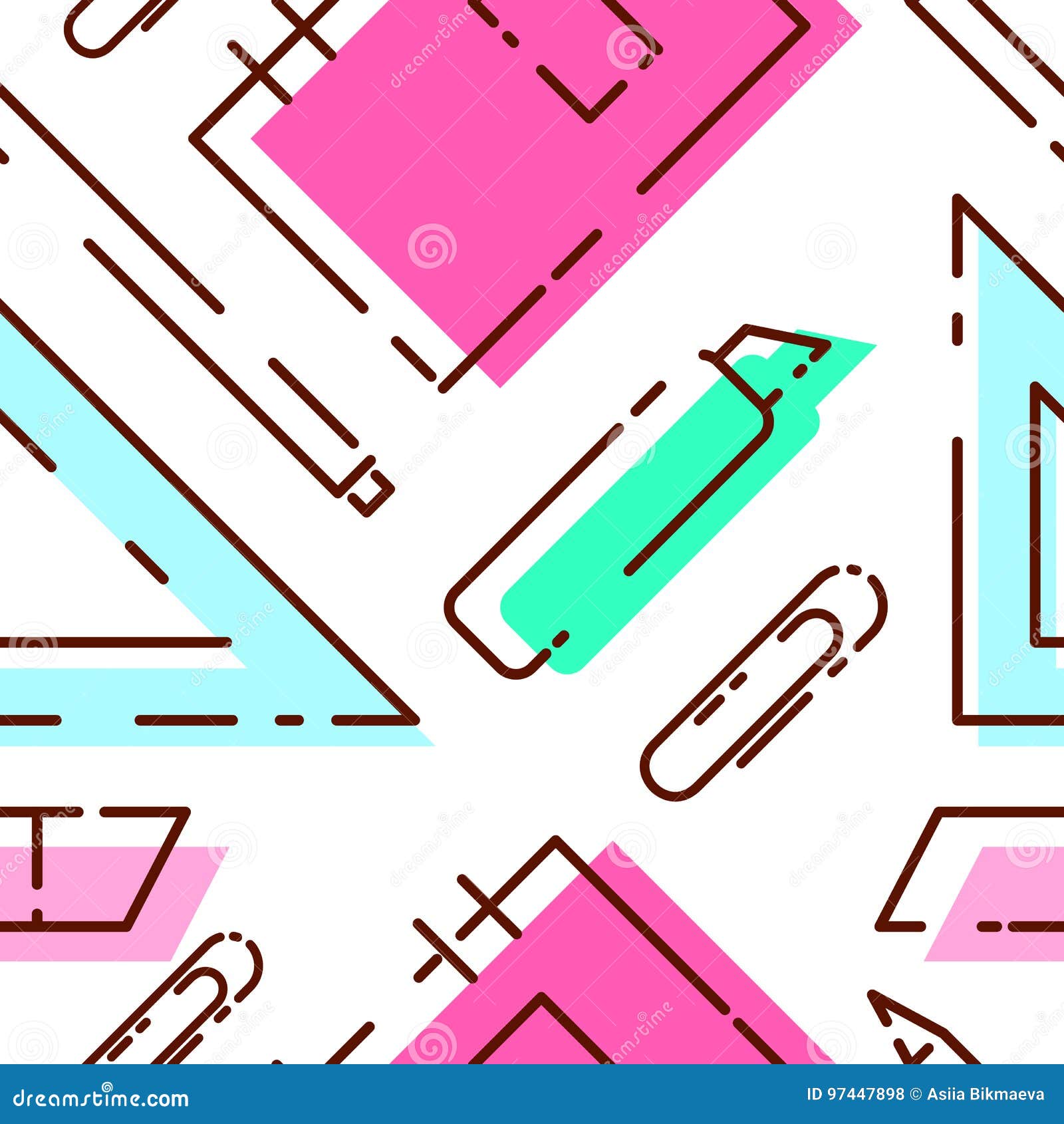 Bright Pattern of Stationery. Seamless Pattern with Notebook, Stock ...