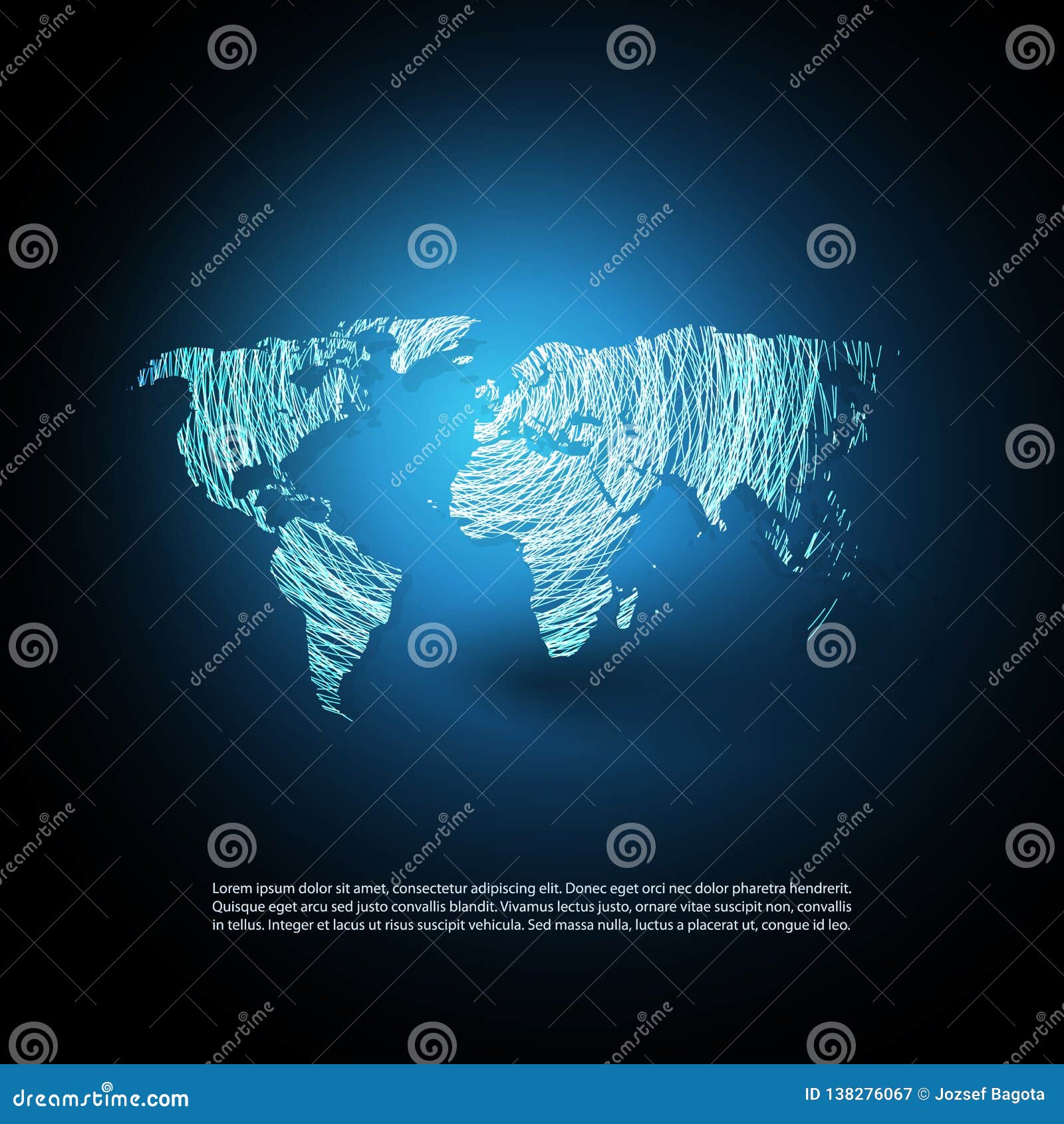 Bright Patterned World Map Design on Dark Blue Background - Abstract ...