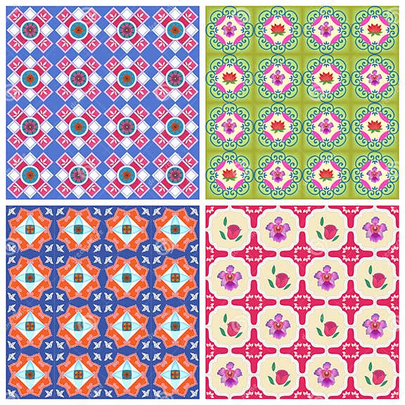 Bright Peranakan Patterns stock illustration. Illustration of lines ...