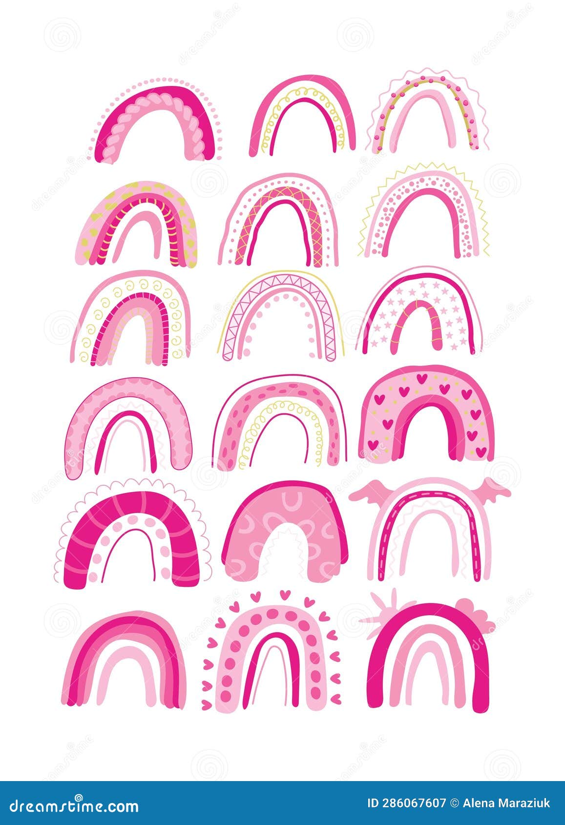 Bright Pink Cute Rainbows on a White Background. Magic Rainbow. Vector ...