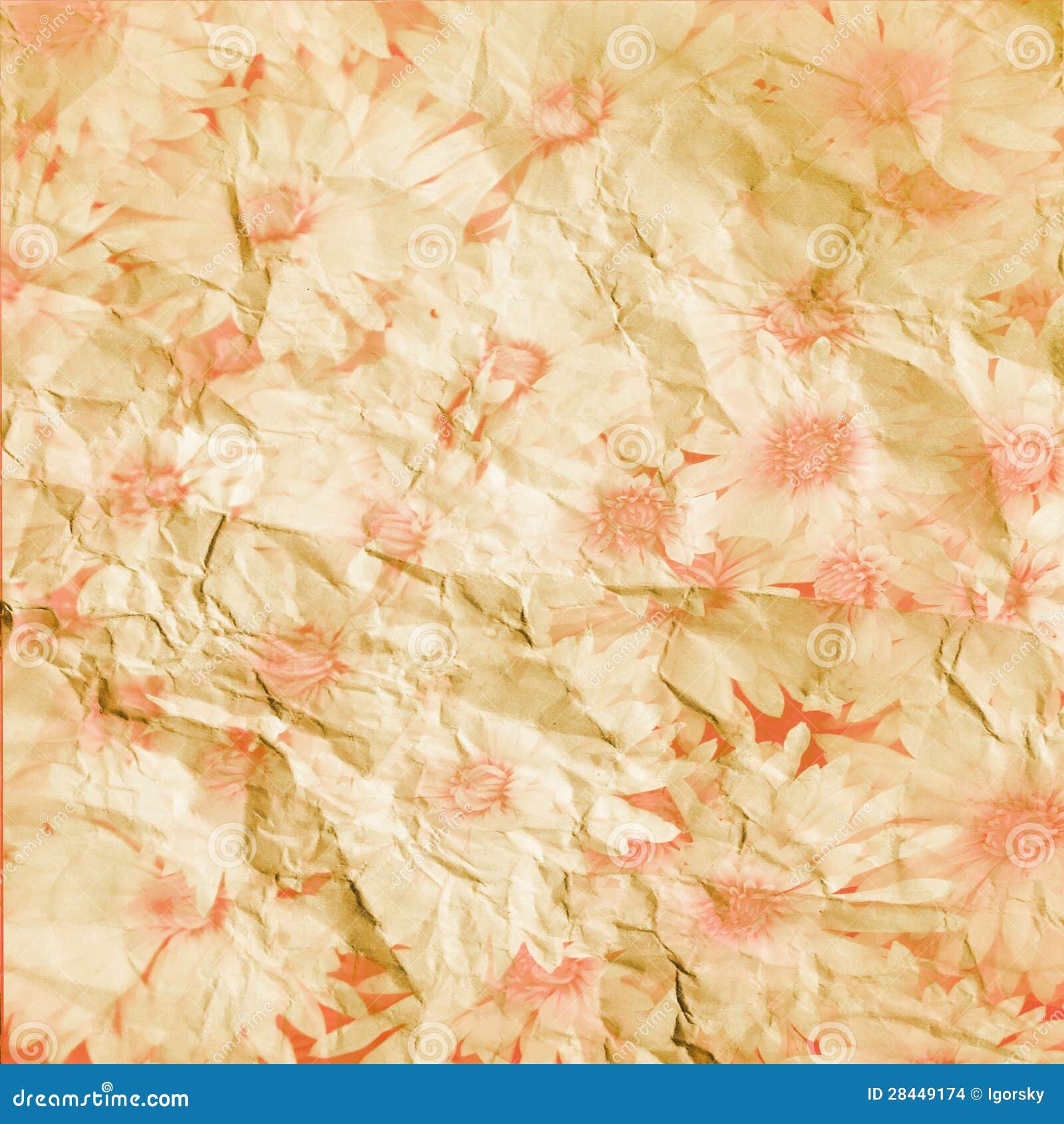 Bright Pink Flowers on Crumbled Paper Stock Illustration - Illustration ...
