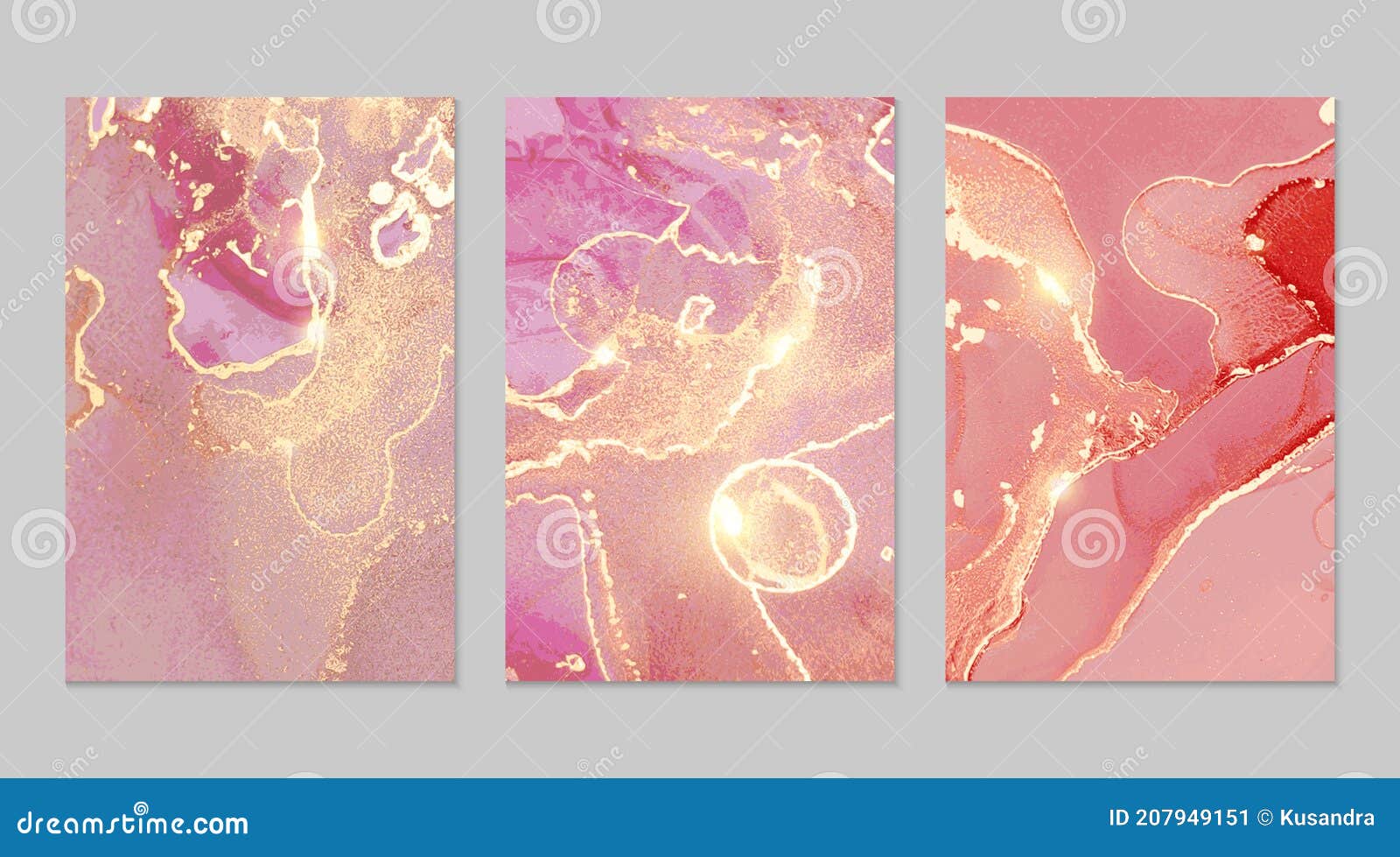 Set of Templates for Banner, Poster Design with Bright Pink and Gold ...