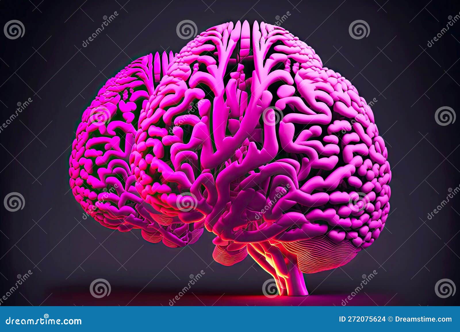 Bright Pink Human Brain in Form of Three-dimensional Model on Dark ...
