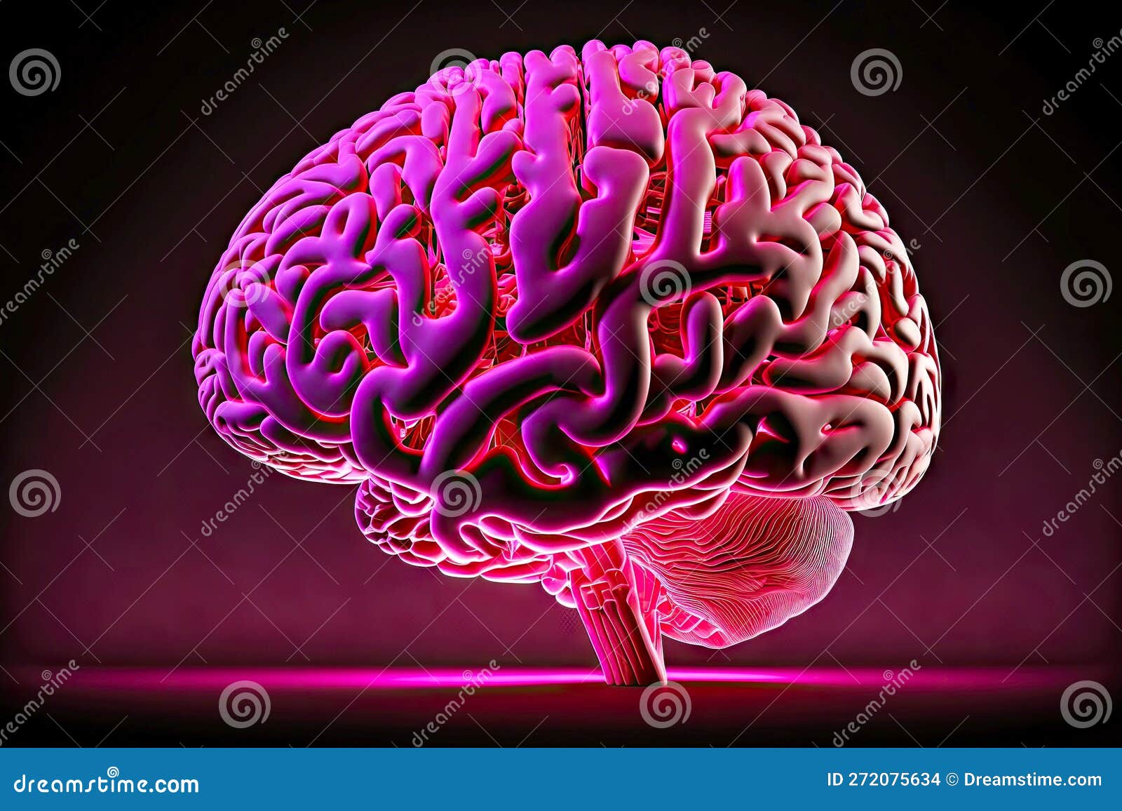 Bright Pink Human Brain in Form of Three-dimensional Model on Dark ...