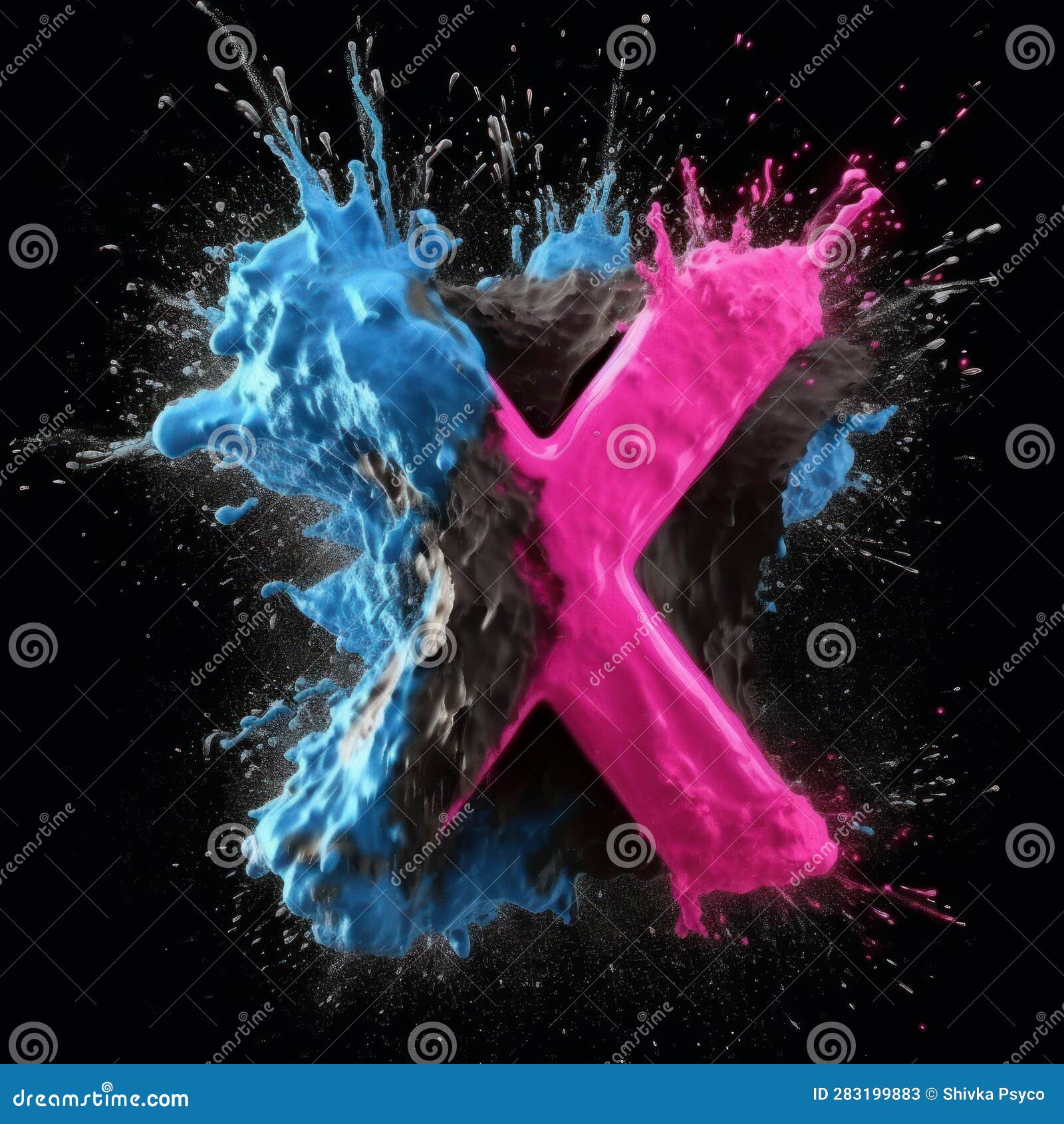 A Bright Pink X with Light Blue and Pink Color Explosion Stock ...