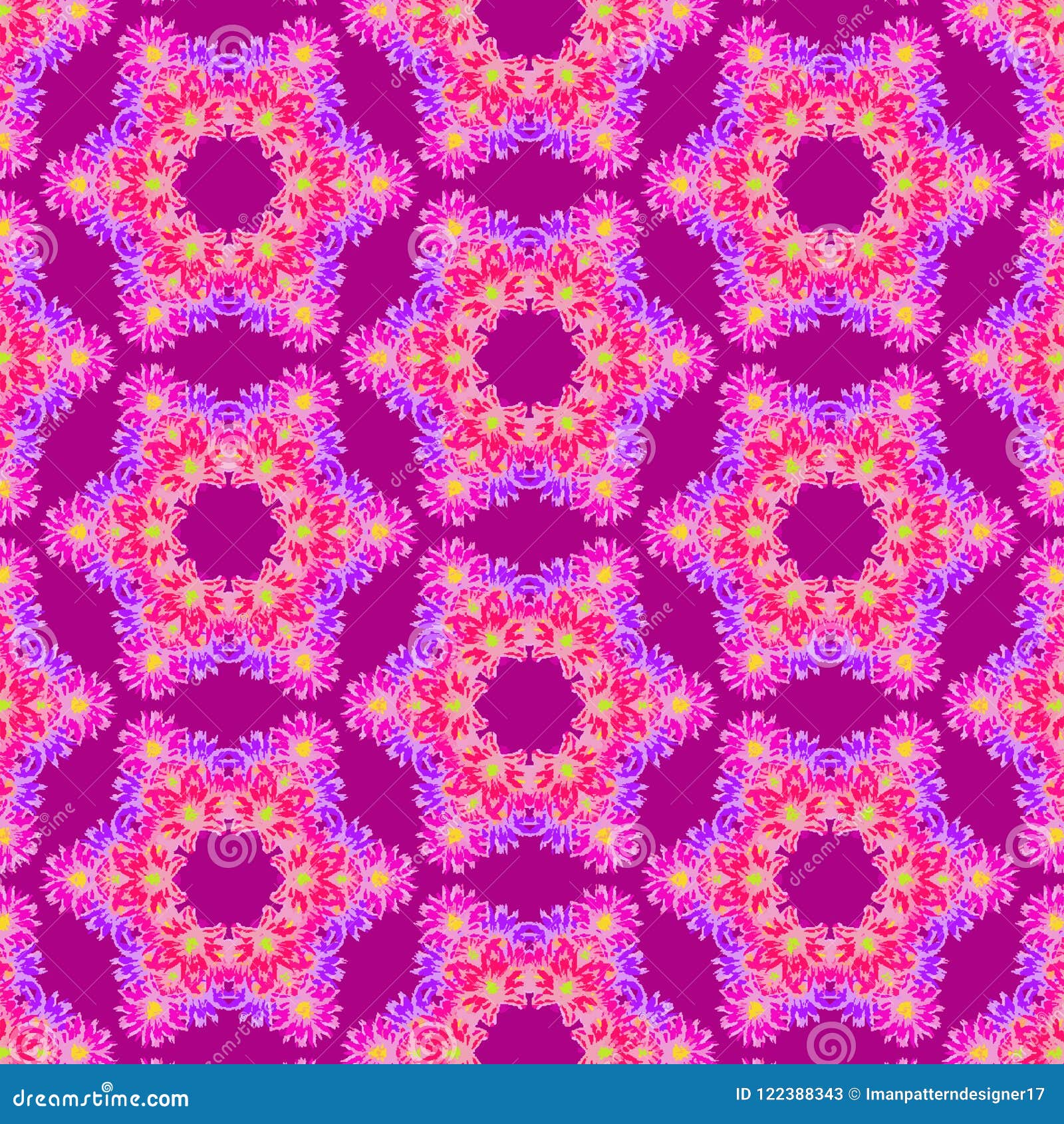 Bright Pink and Orange Floral Symmetrical Repeating Pattern Stock ...