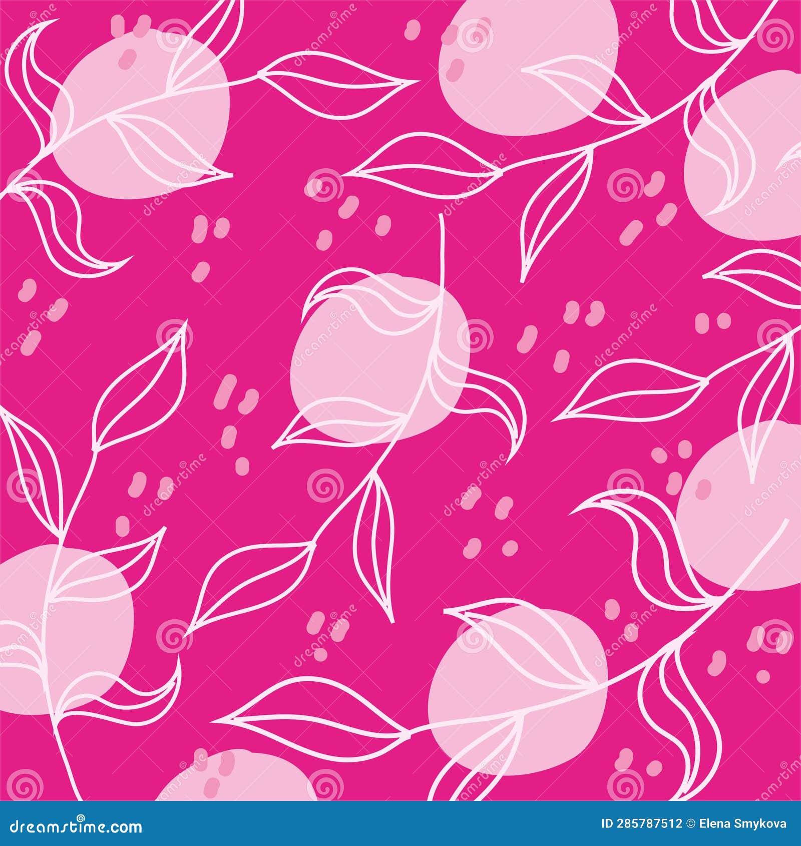 Bright Pink Pattern with Twigs and Leaves. Background for the Doll ...