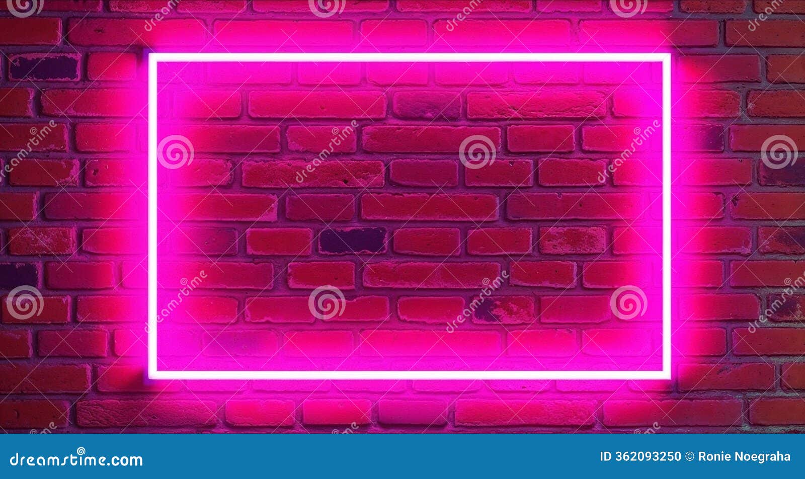 Bright Pink and Purple Neon Frame Glowing on a Red Brick Wall Stock ...