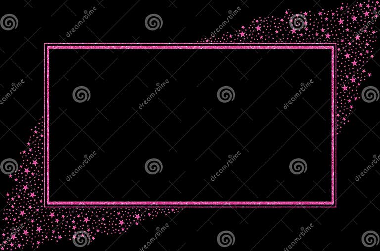 Bright Pink Square or Rectangular Frame with Pink Sparkle Glitter Stars ...
