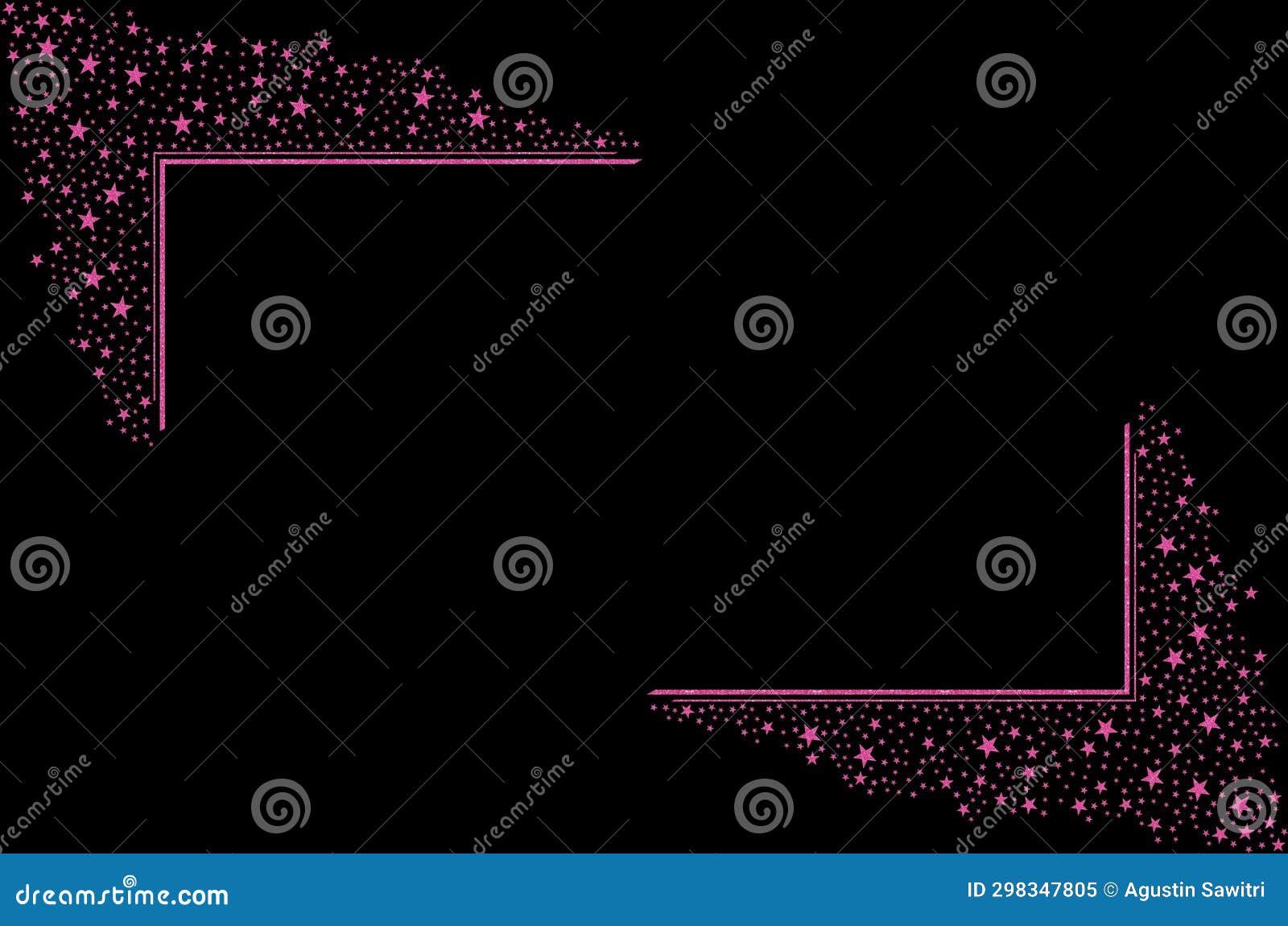 Bright Pink Square or Rectangular Frame with Pink Sparkle Glitter Stars ...