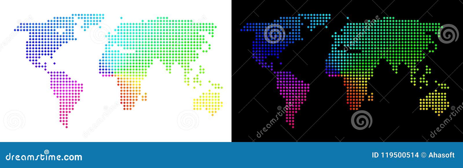 Bright Pixelated World Map stock vector. Illustration of rhombic ...