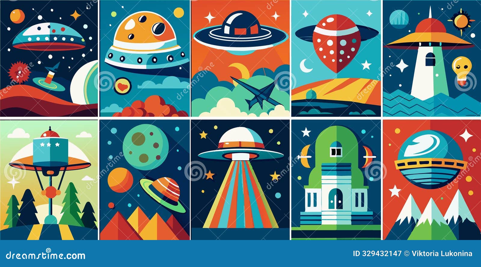 Bright and Playful UFO Poster Collection Stock Vector - Illustration of ...