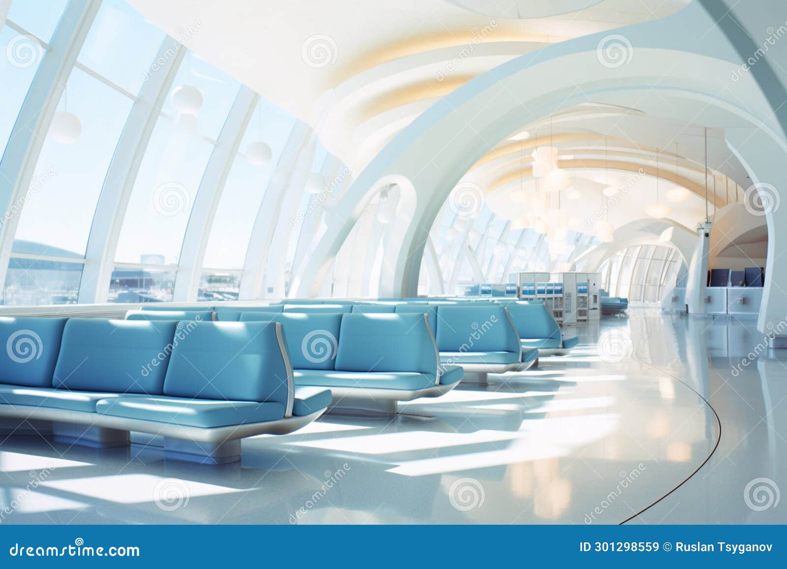 Modern Interior with Large Windows in the Waiting Area Stock ...